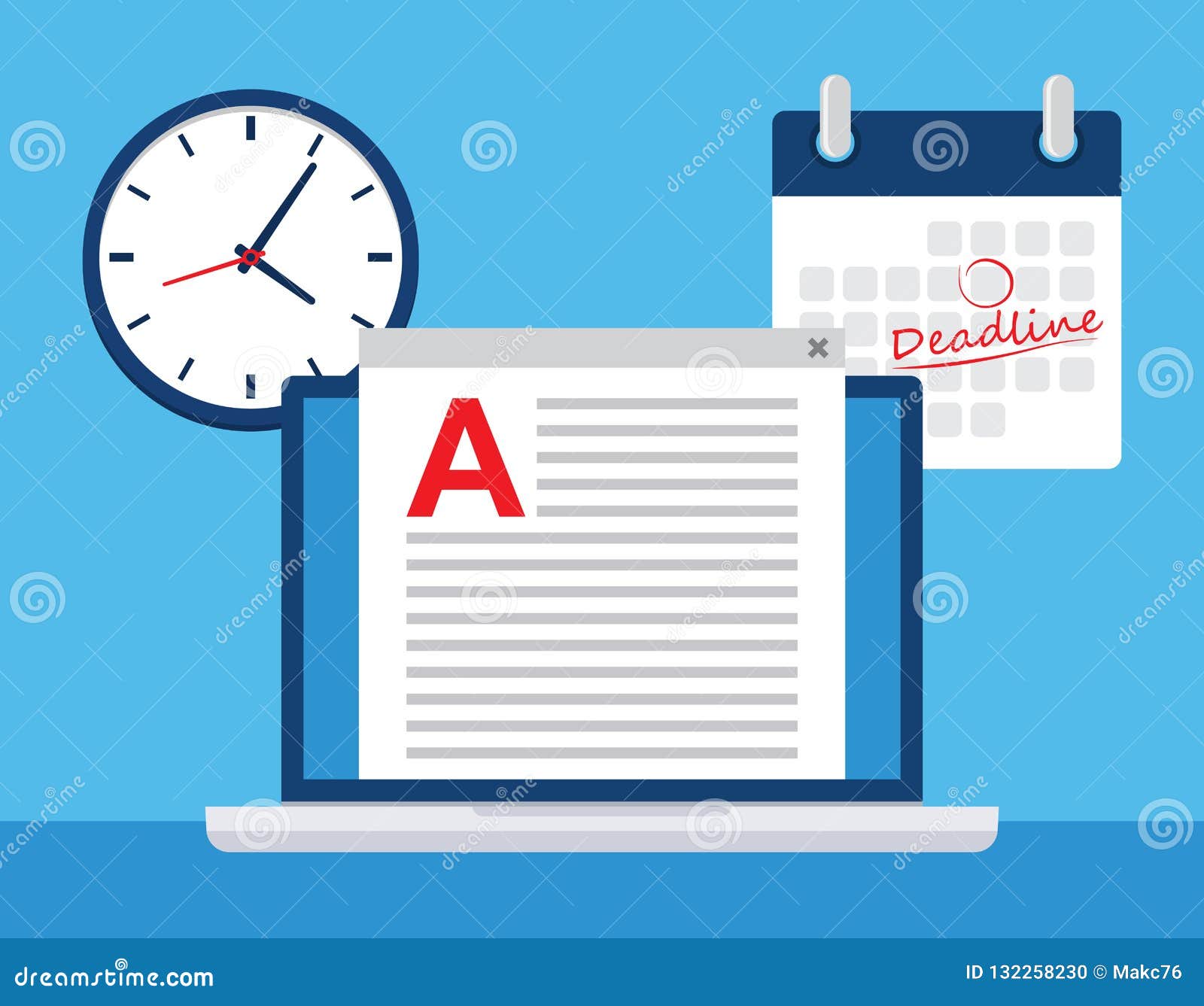 Dates And Deadlines Banner. Computer With Calendar, Clock And Hourglass ...