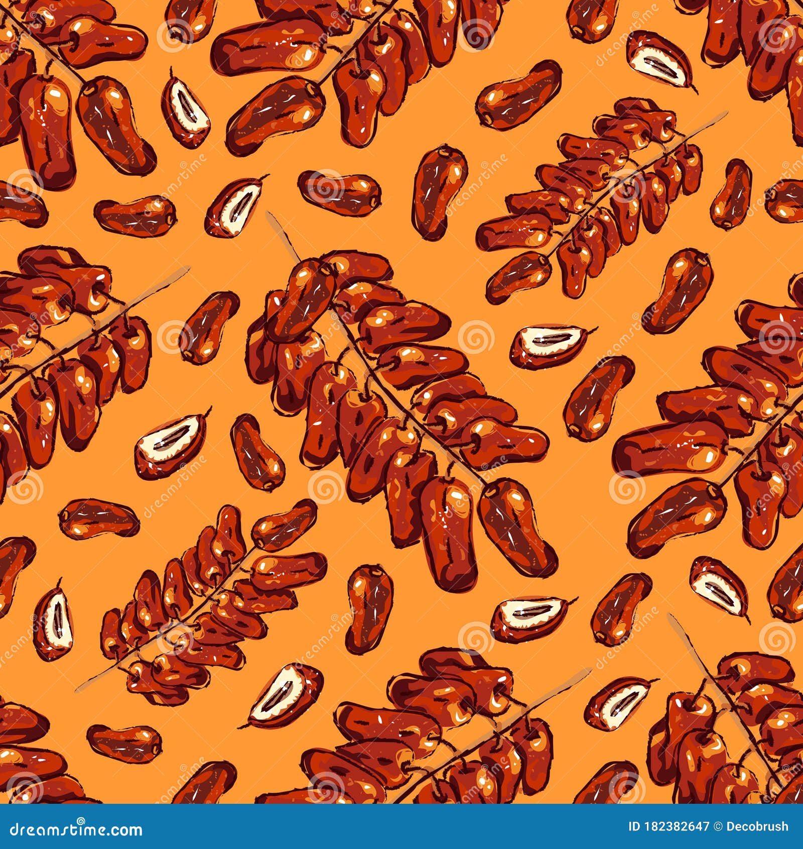 Dates Fruits Background, Branch Of Dates Seamless Pattern. All Elements ...