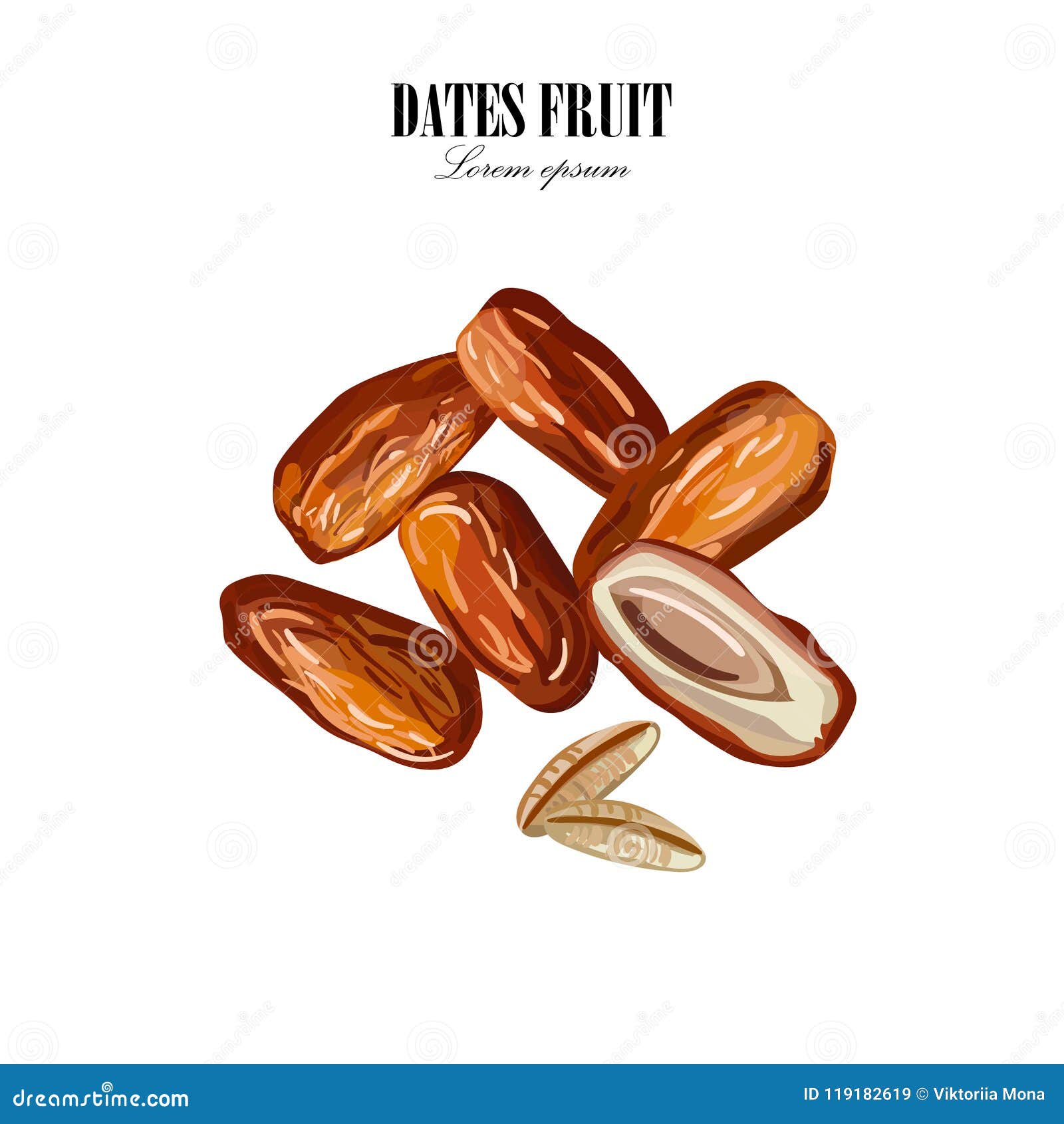 Dates With Palm Leaves On White Background. Vector Illustration ...