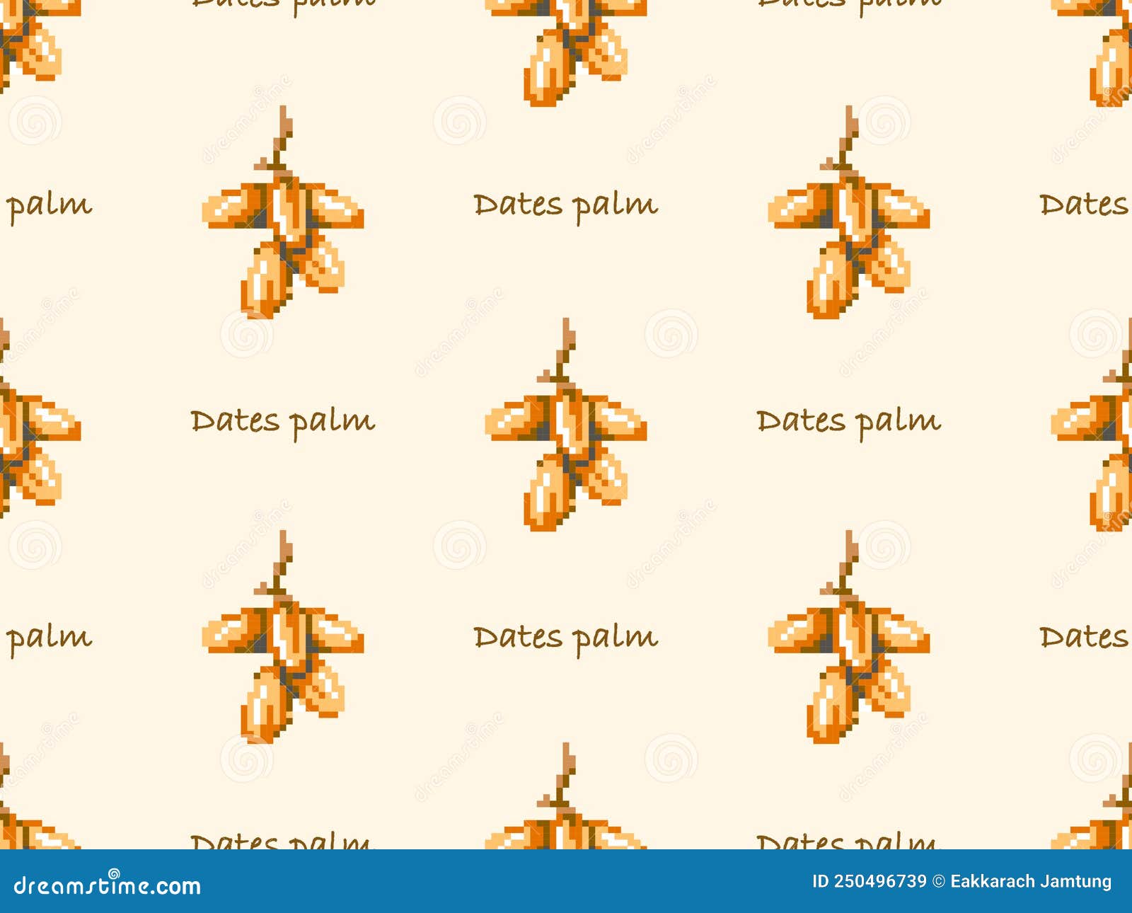 Dates Palm Seamless Pattern on Yellow Background. Pixel Style Stock ...