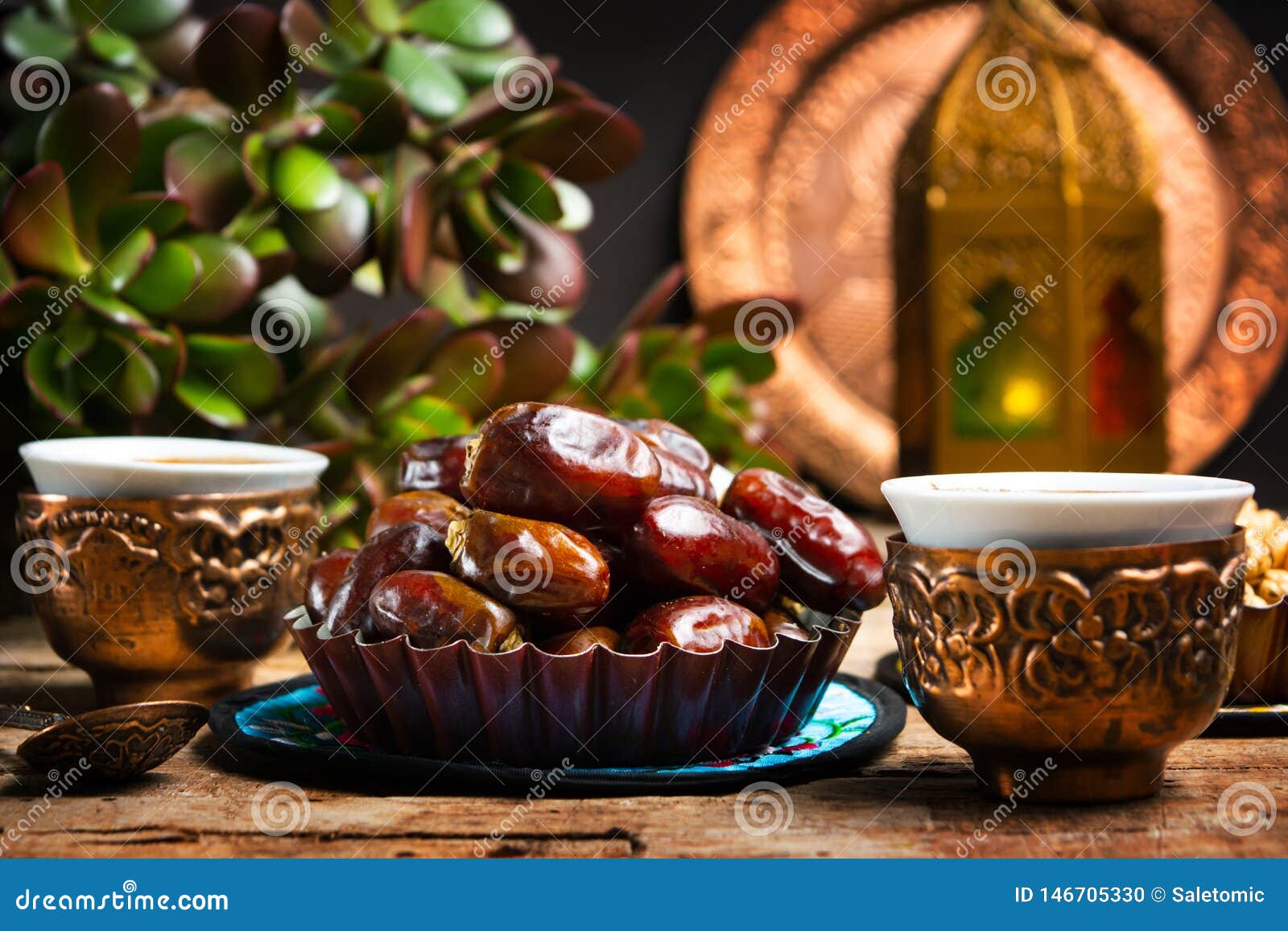 Dates Served with Coffee in Arabic Style Arrangement Stock Photo ...