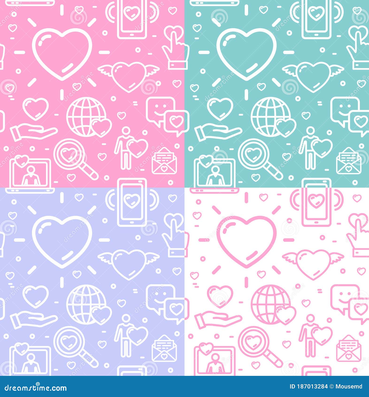 Dating Love Signs Seamless Pattern Background Set. Vector Stock Vector ...