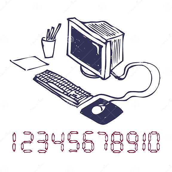 Dator tecknad hand stock illustrationer. Illustration av nätverk - 25036310