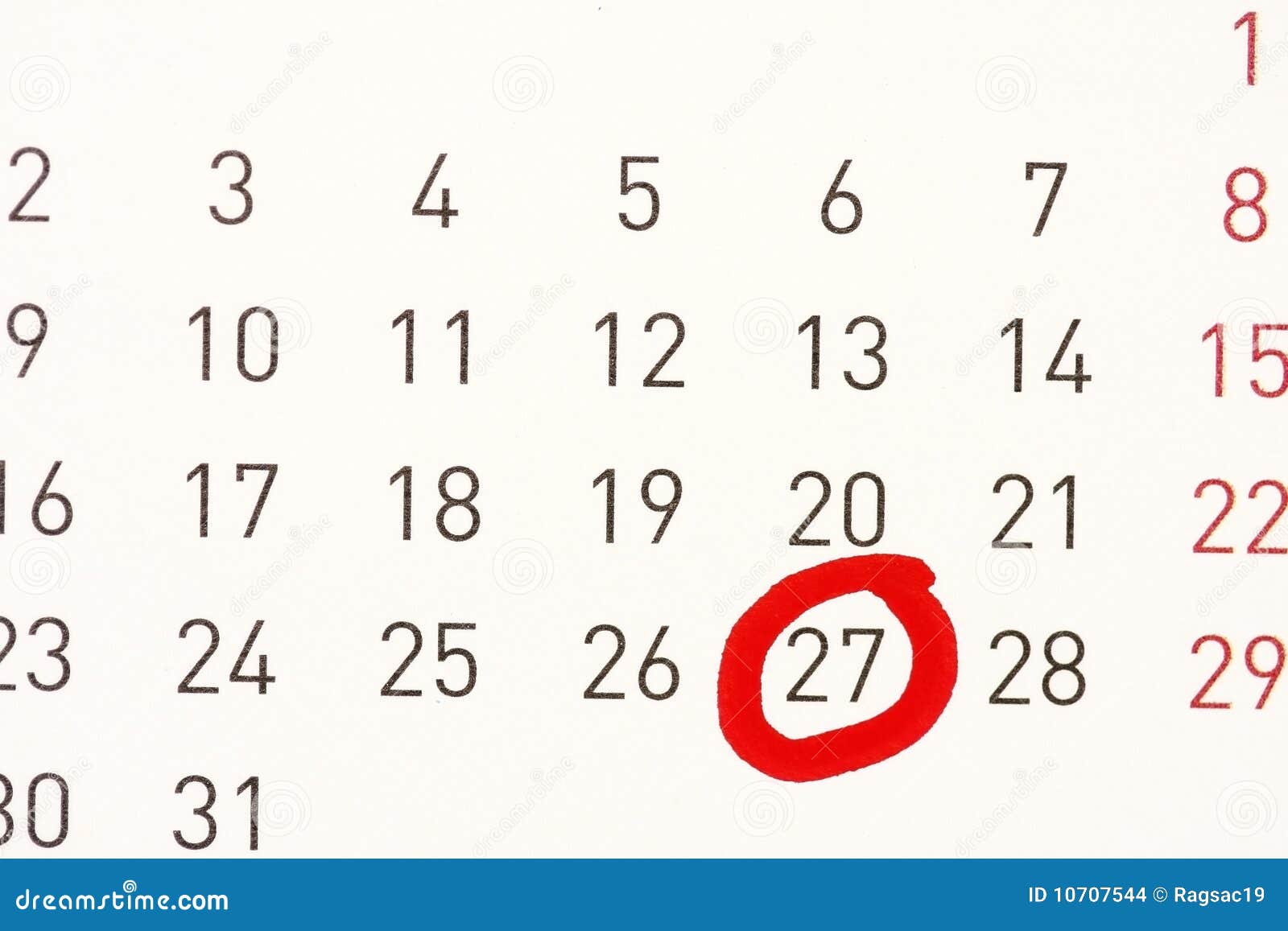 Datum Die Op Een Kalender Wordt Omcirkeld. Stock Foto - Image of rood ...