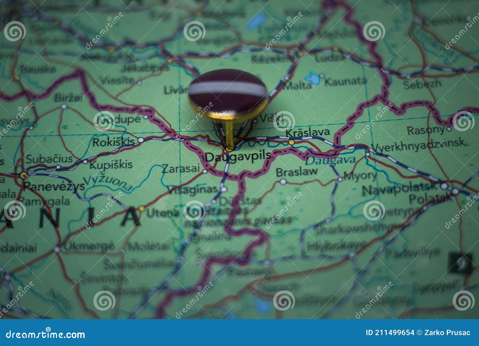 Daugavpils Pinned on a Map with Flag of Latvia Stock Photo - Image of ...
