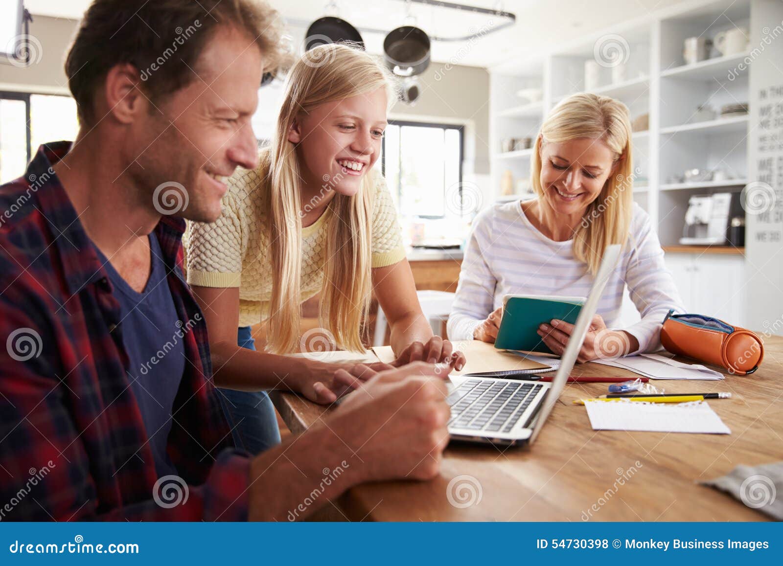 Daughter Helping Her Parents with New Technology Stock Photo - Image of ...