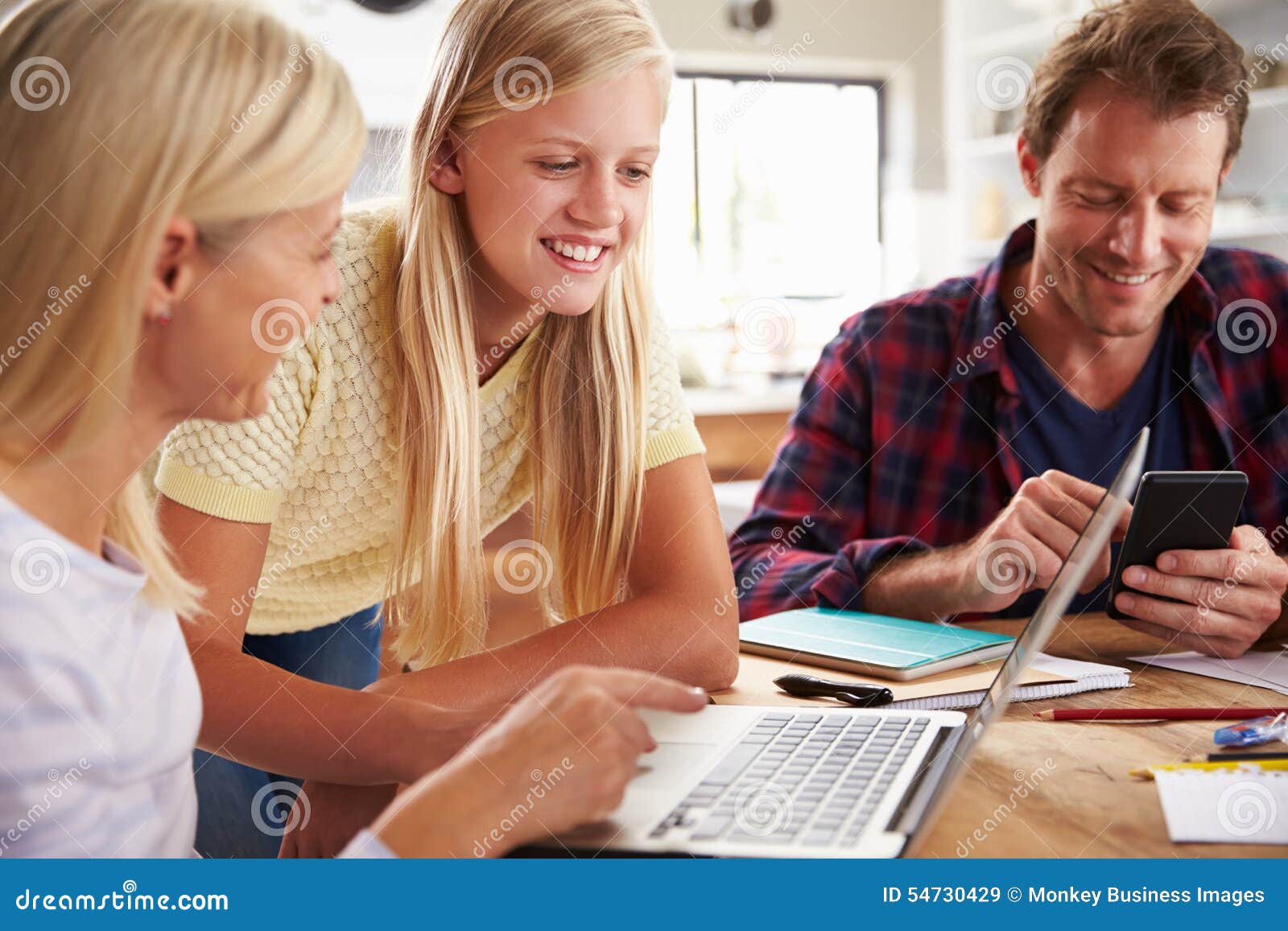 Daughter Helping Her Parents with New Technology Stock Image - Image of ...