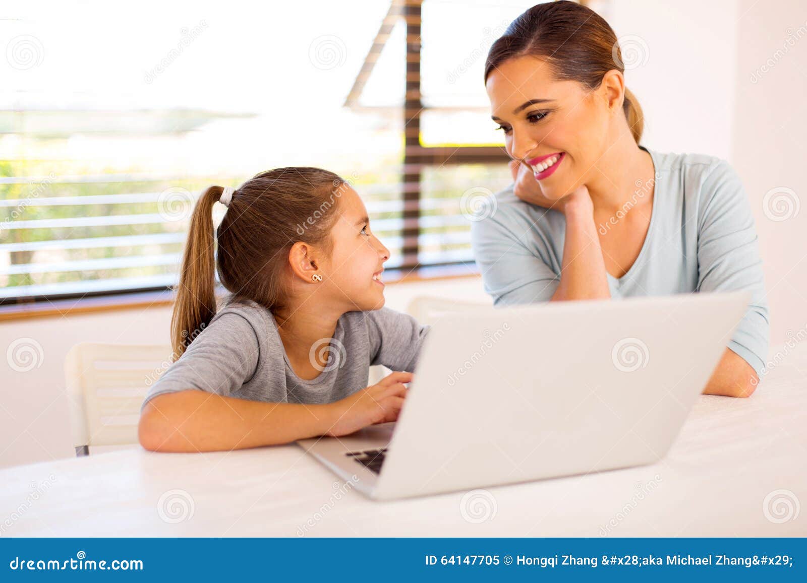 Daughter Laptop Computer Mother Stock Image - Image of love, casual ...