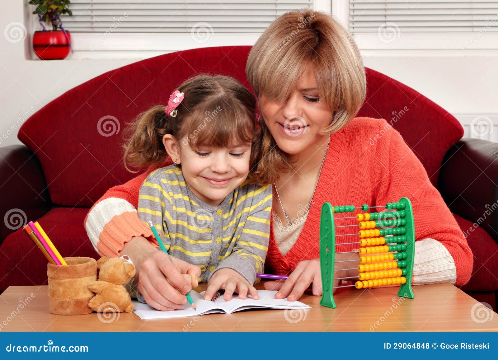 Daughter and Mother Doing Homework Stock Photo - Image of lesson ...