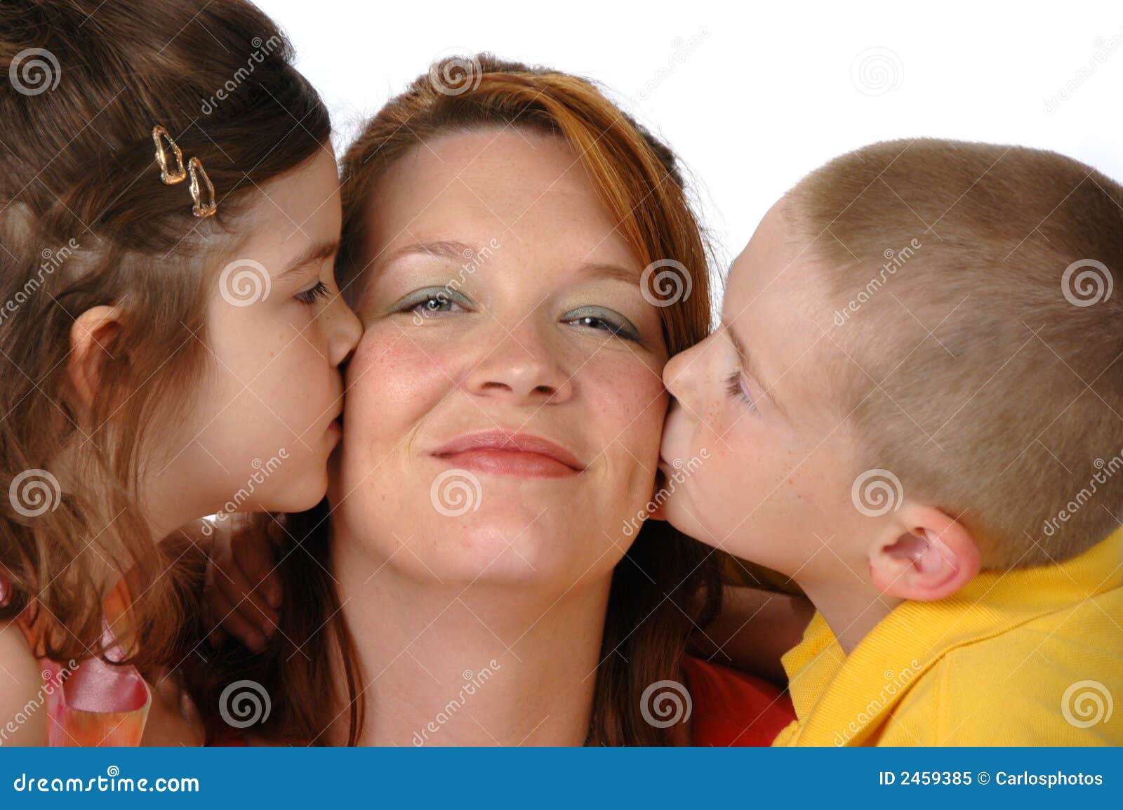 Daughter And Son Kissing Mom Stock Image Image Of Tenderness