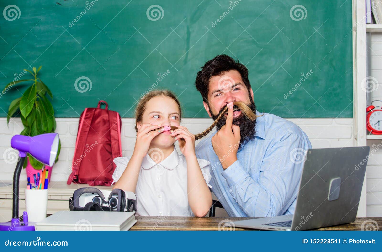 Daughter Study with Father. Formal Education. Innovative Technology in ...