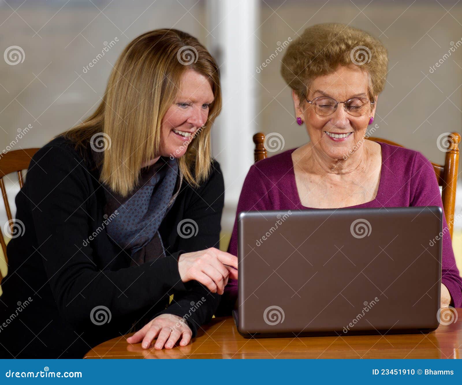 Daughter Teaching Elderly Mother Stock Photo - Image of girl, daughter ...