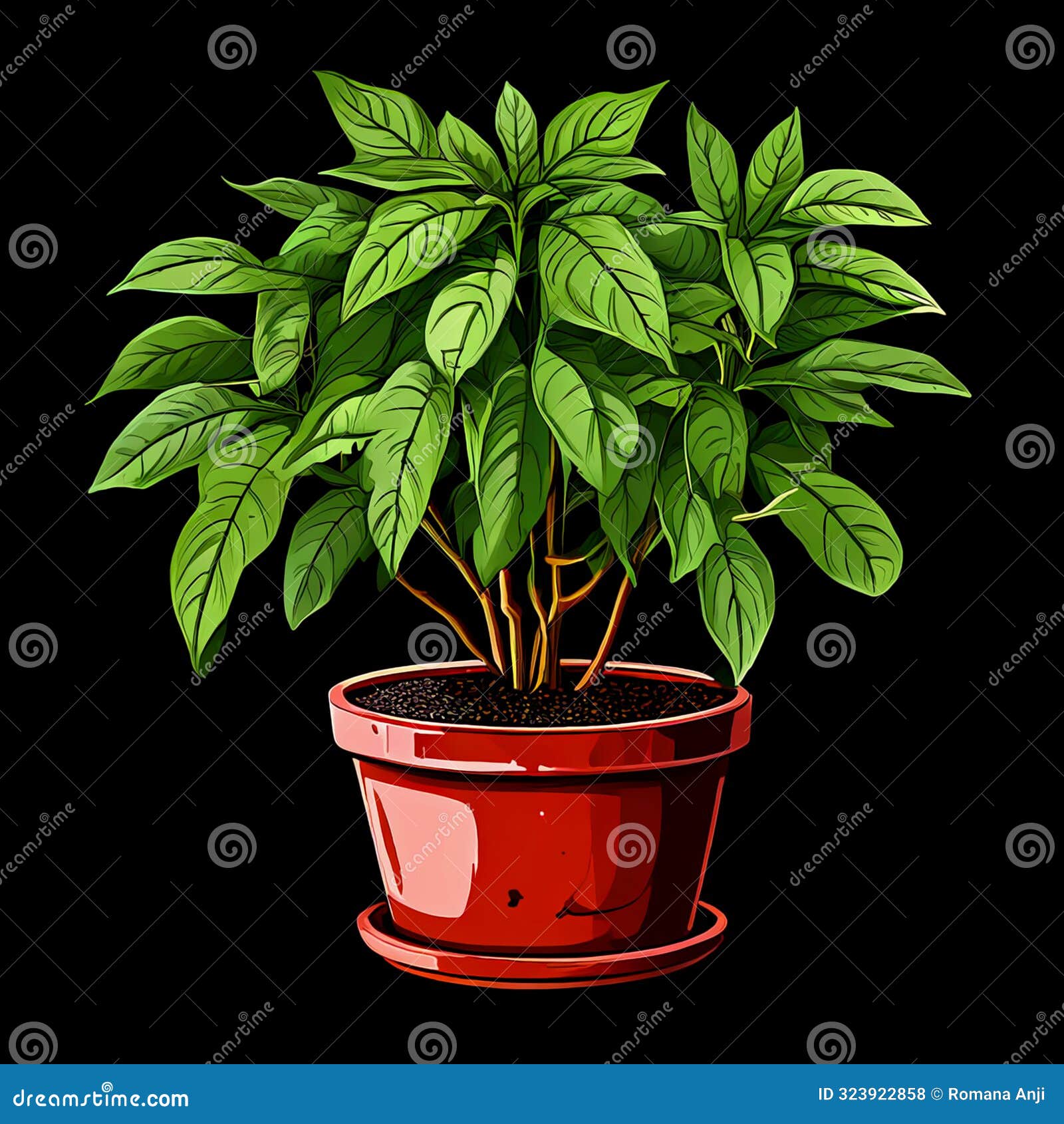 Davallia Plant In Pot Iconic Vector Drawing With Plan Background Plant ...