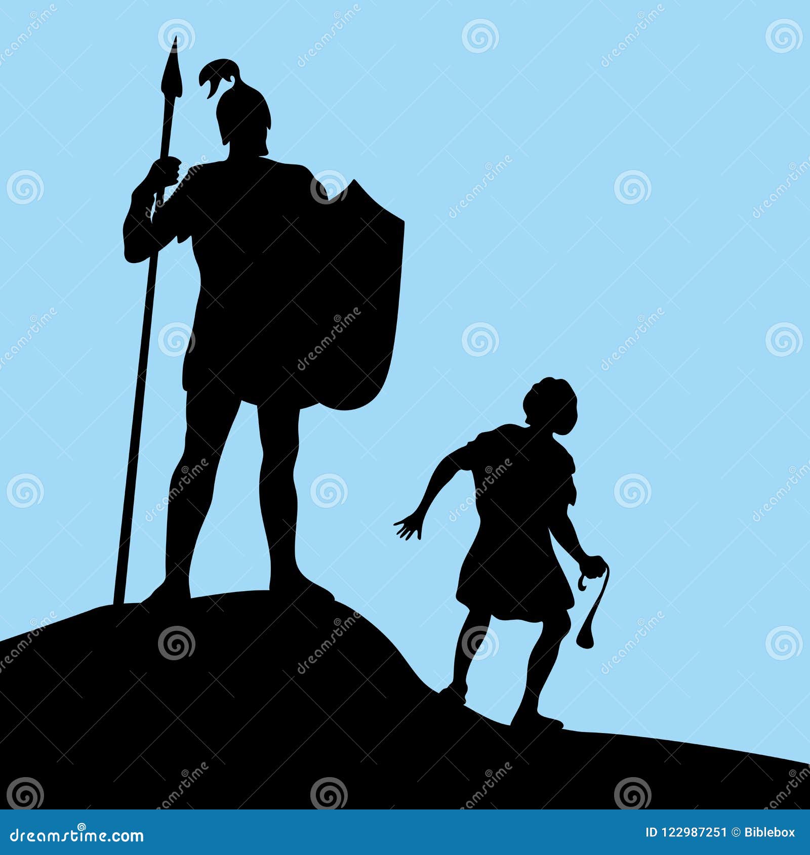 David and Goliath. Silhouette, Hand Drawn. Stock Vector - Illustration ...