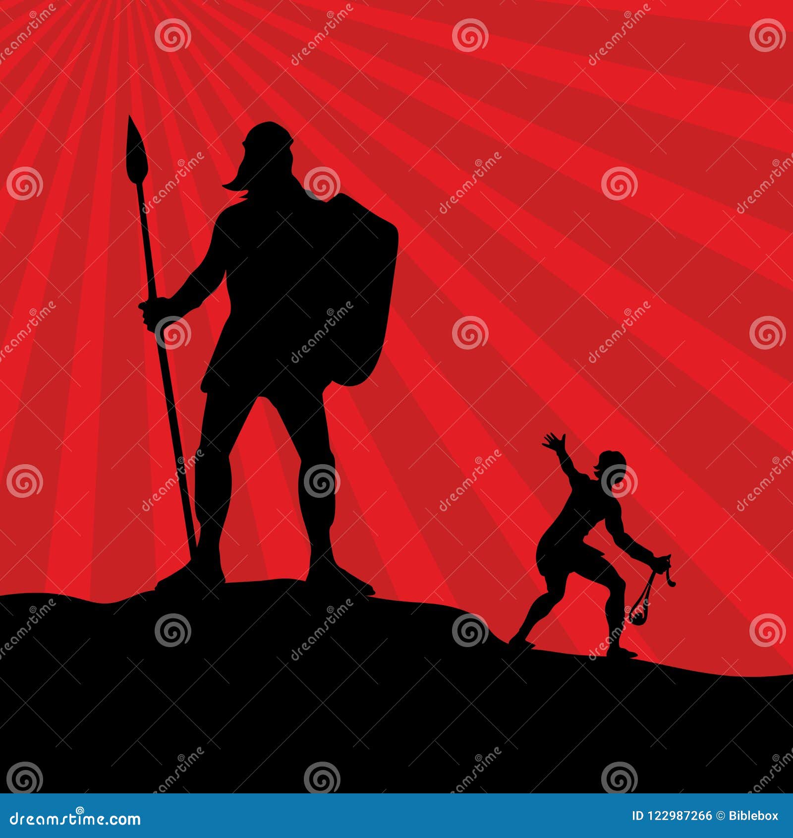 David and Goliath. Silhouette, Hand Drawn. Stock Vector - Illustration ...