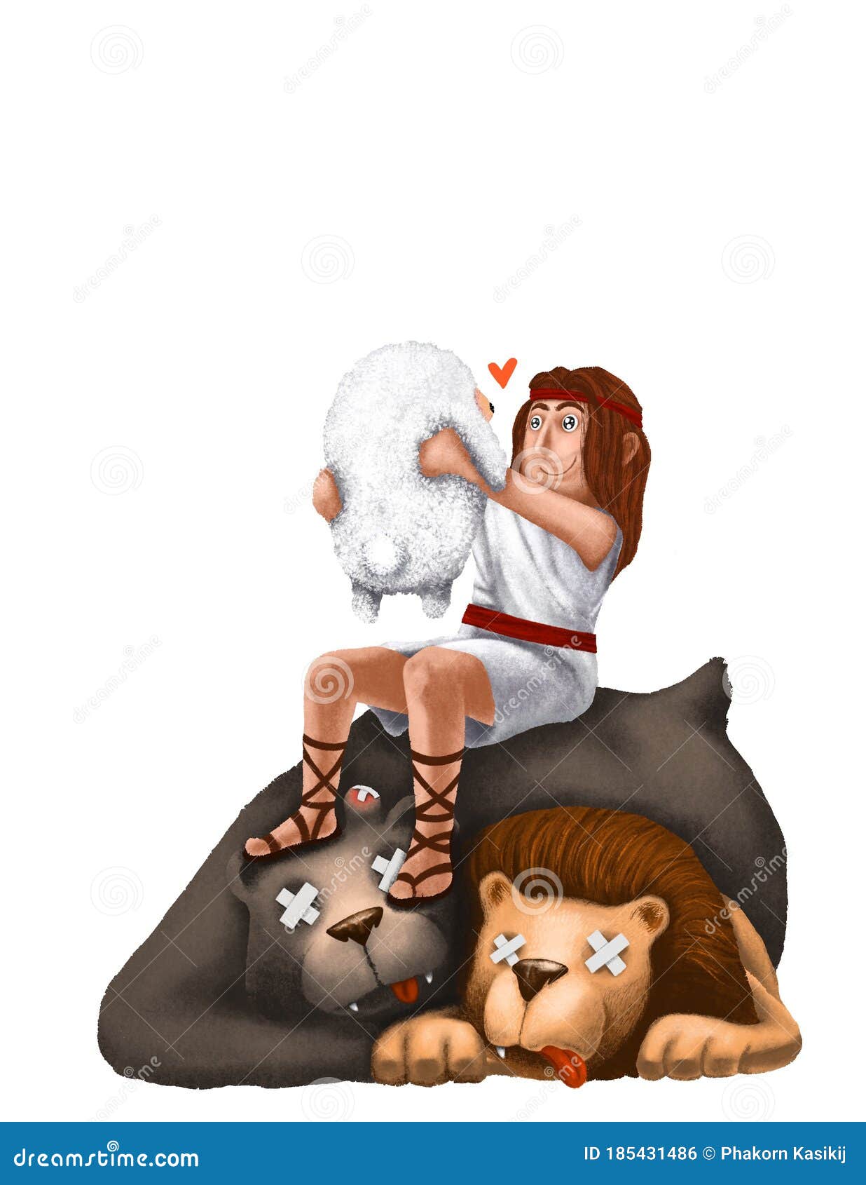 David Save the Sheep Life from Bear and Lion. Stock Illustration ...