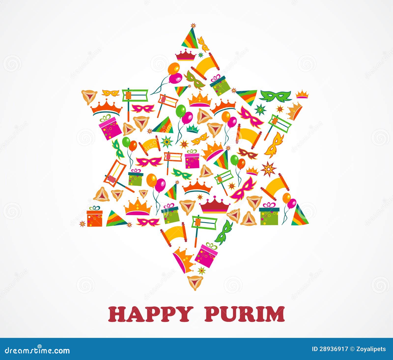 David Star with Objects of Purim Holiday Stock Vector - Illustration of ...
