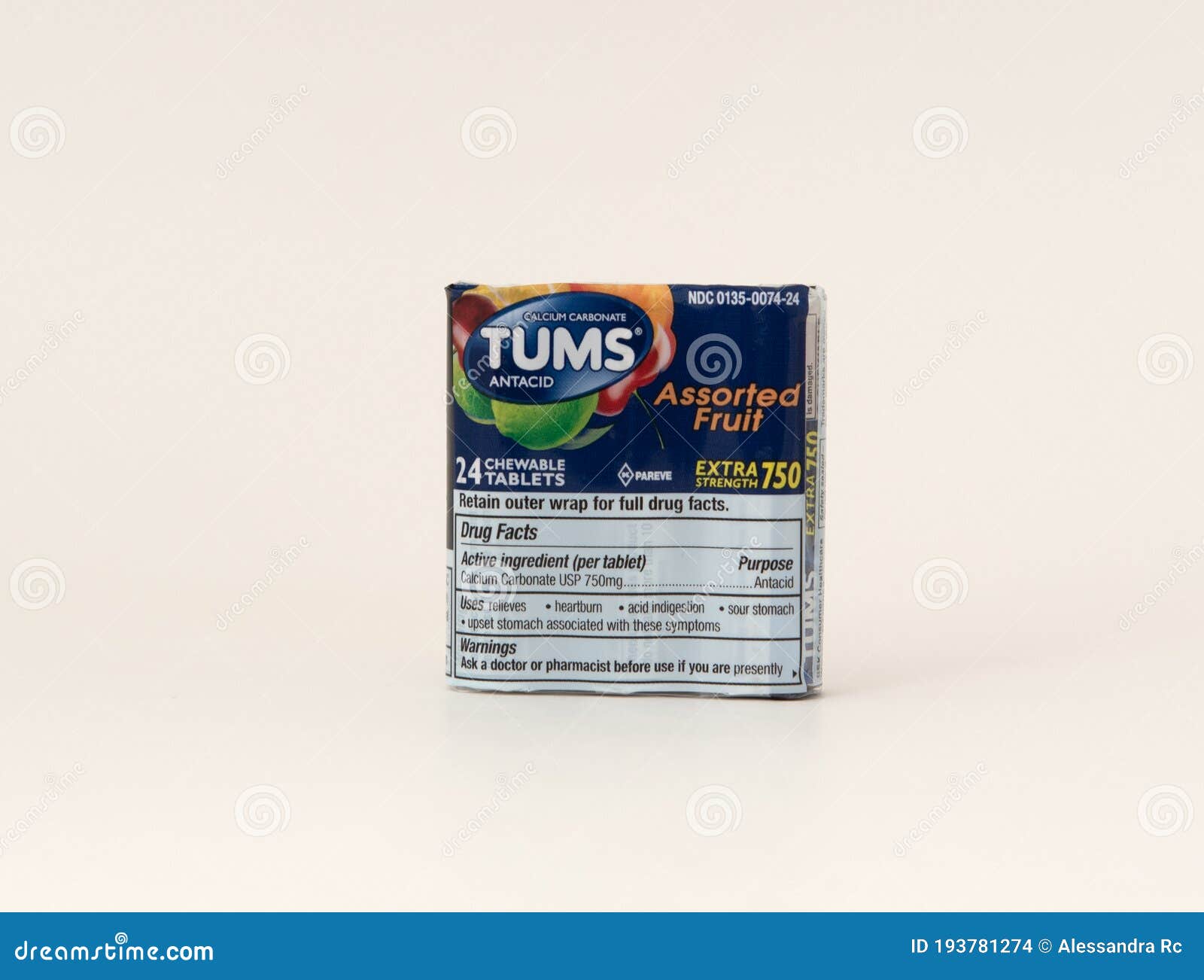 Tums, Assorted Fruit, 24 Chewable Tablets Editorial Stock Image - Image ...