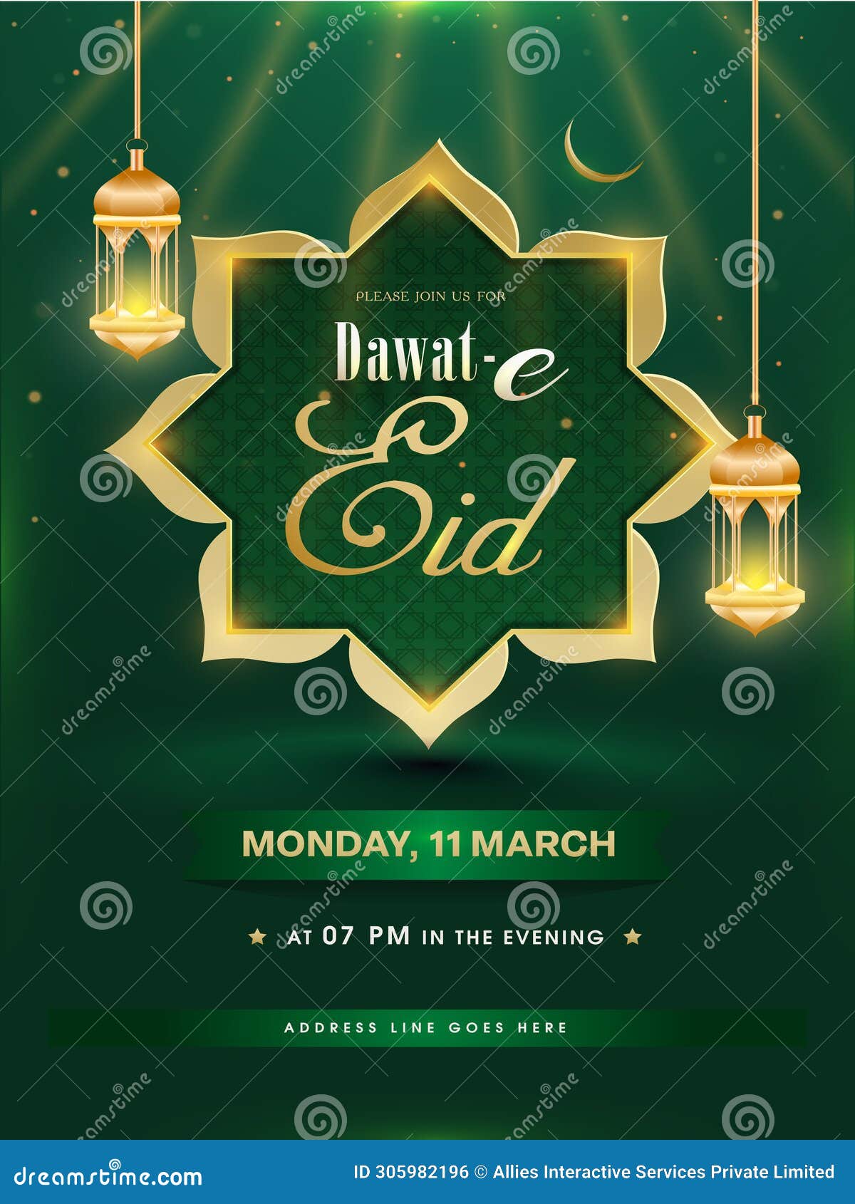 Dawat-E-Eid Invitation Card or Flyer Design with Illuminated Lamps Hang ... Dawat-E-Eid Invitation Card or Flyer Design with Illuminated Lamps Hang ...
