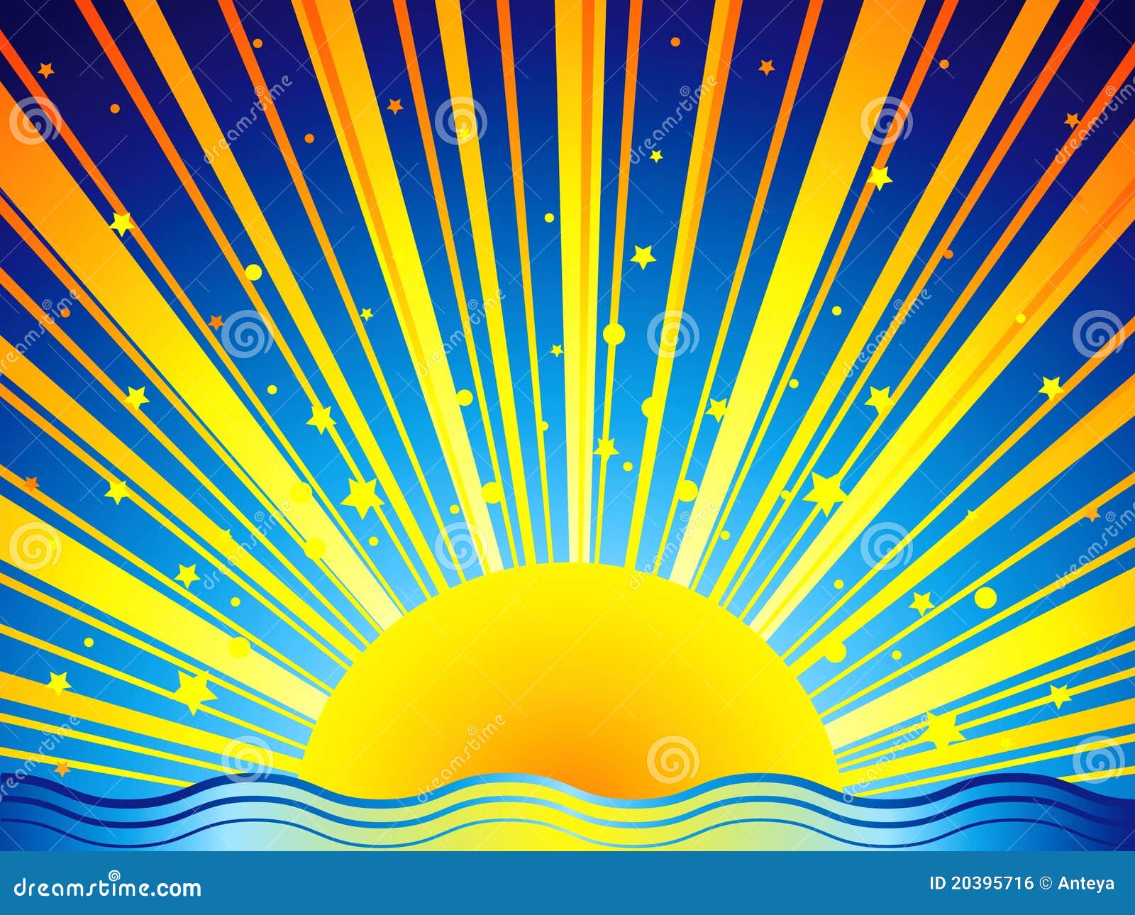 Dawn stock vector. Illustration of yellow, horizon, sunbeams - 20395716