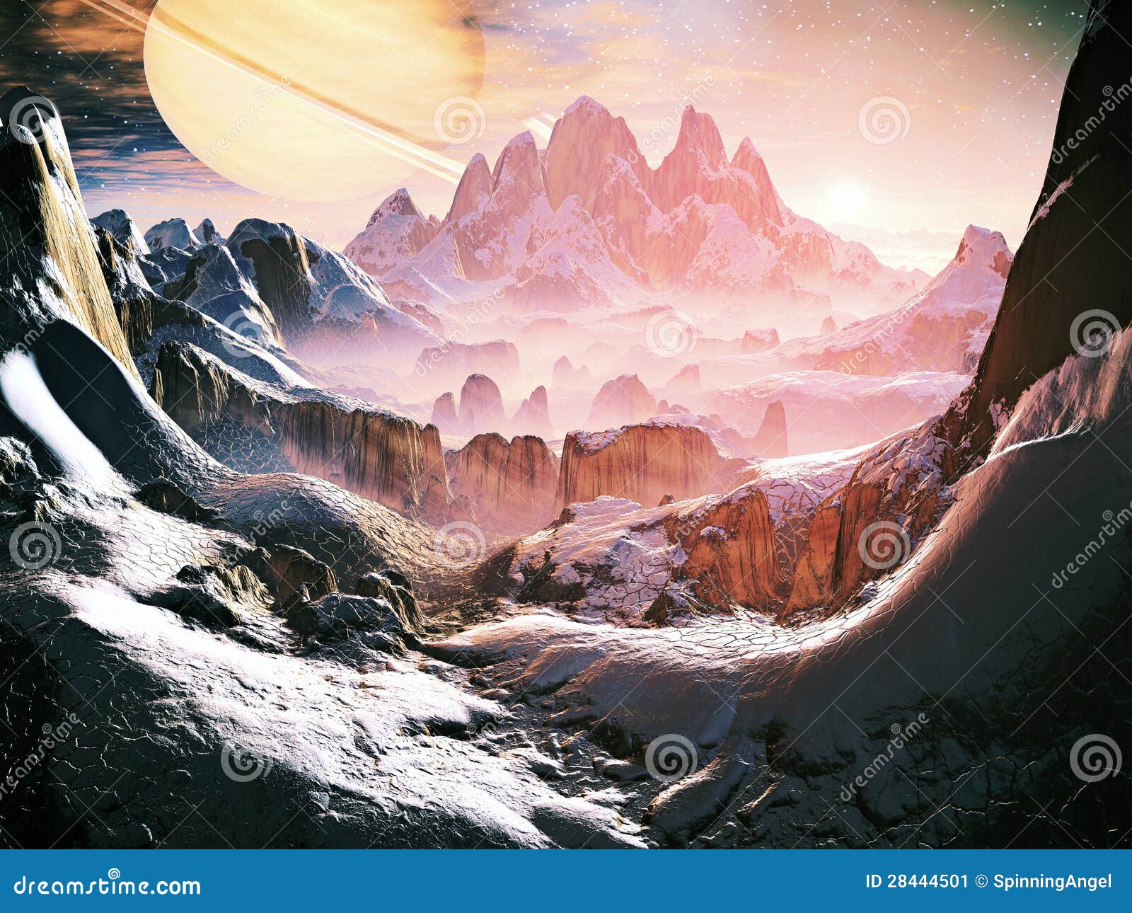 Dawn on Alien Ice World stock illustration. Illustration of winter ...