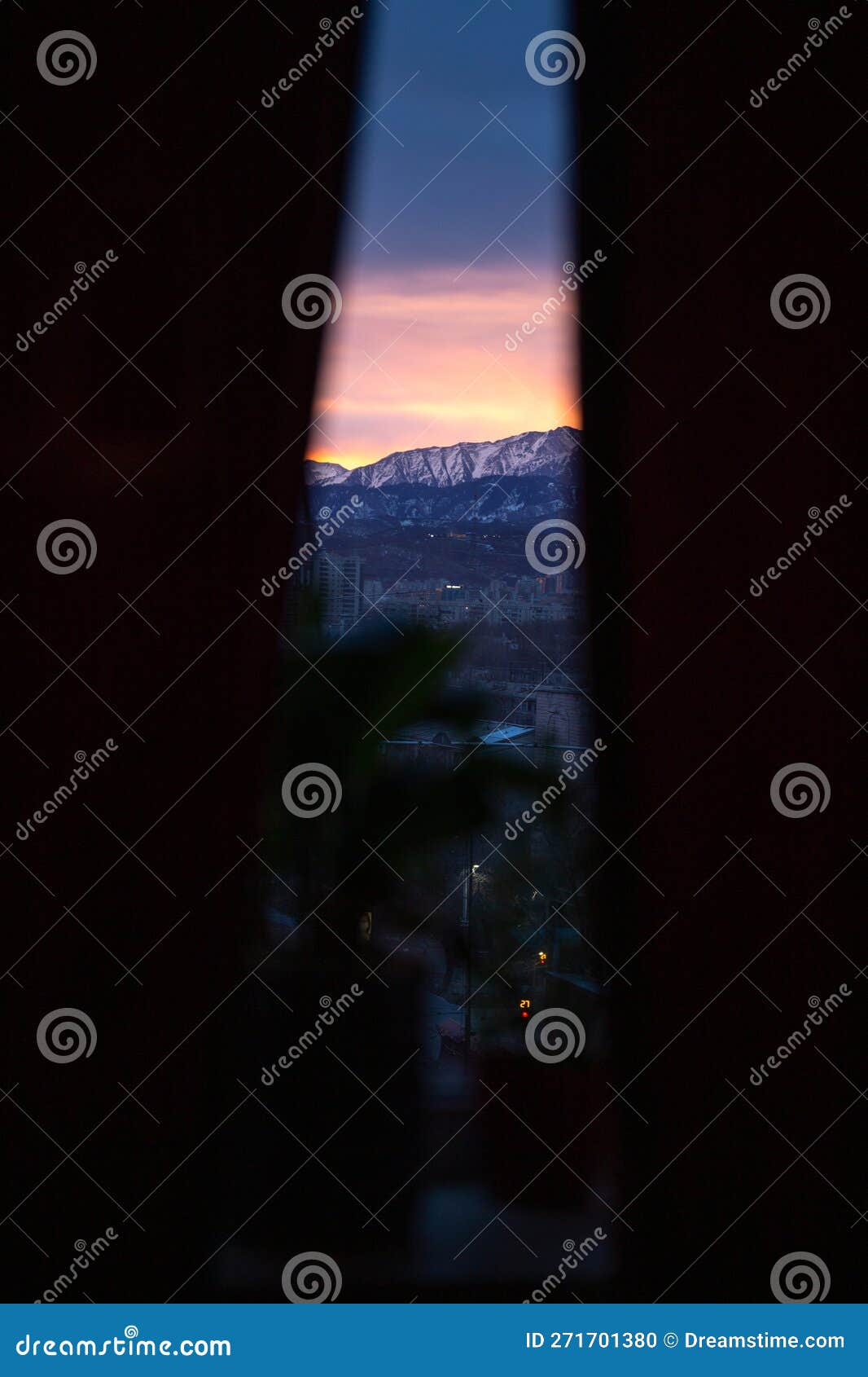Dawn on the Background of Mountains. View from the Window Stock Photo ...