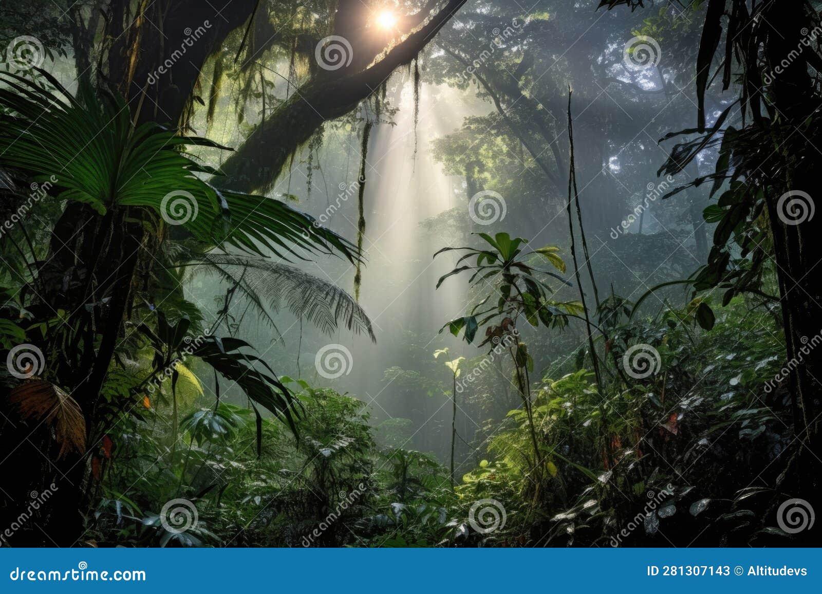 Dawn Breaking through the Fog in the Rainforest Canopy Stock ...