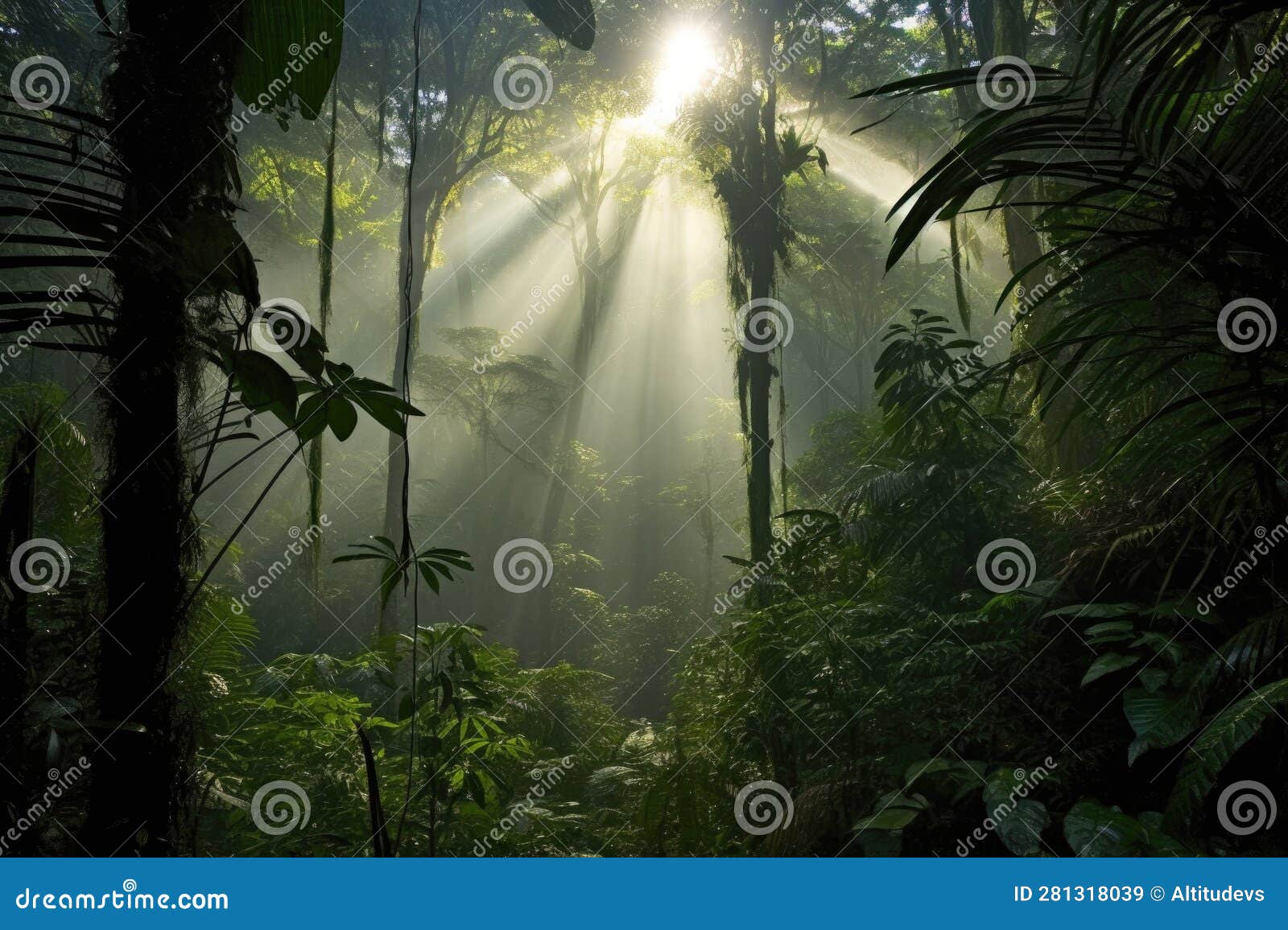 Dawn Breaking Through The Fog In The Rainforest Canopy Royalty-Free ...
