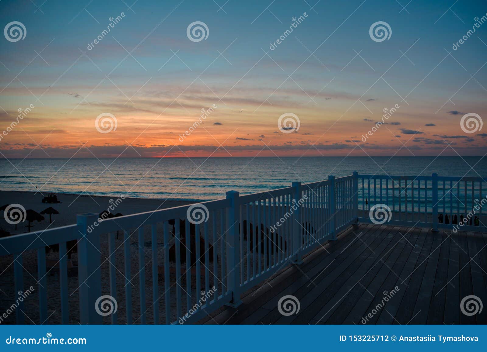 Dawn in the Caribbean Sea. Railing Observation Deck at Sea. Stock Photo ...