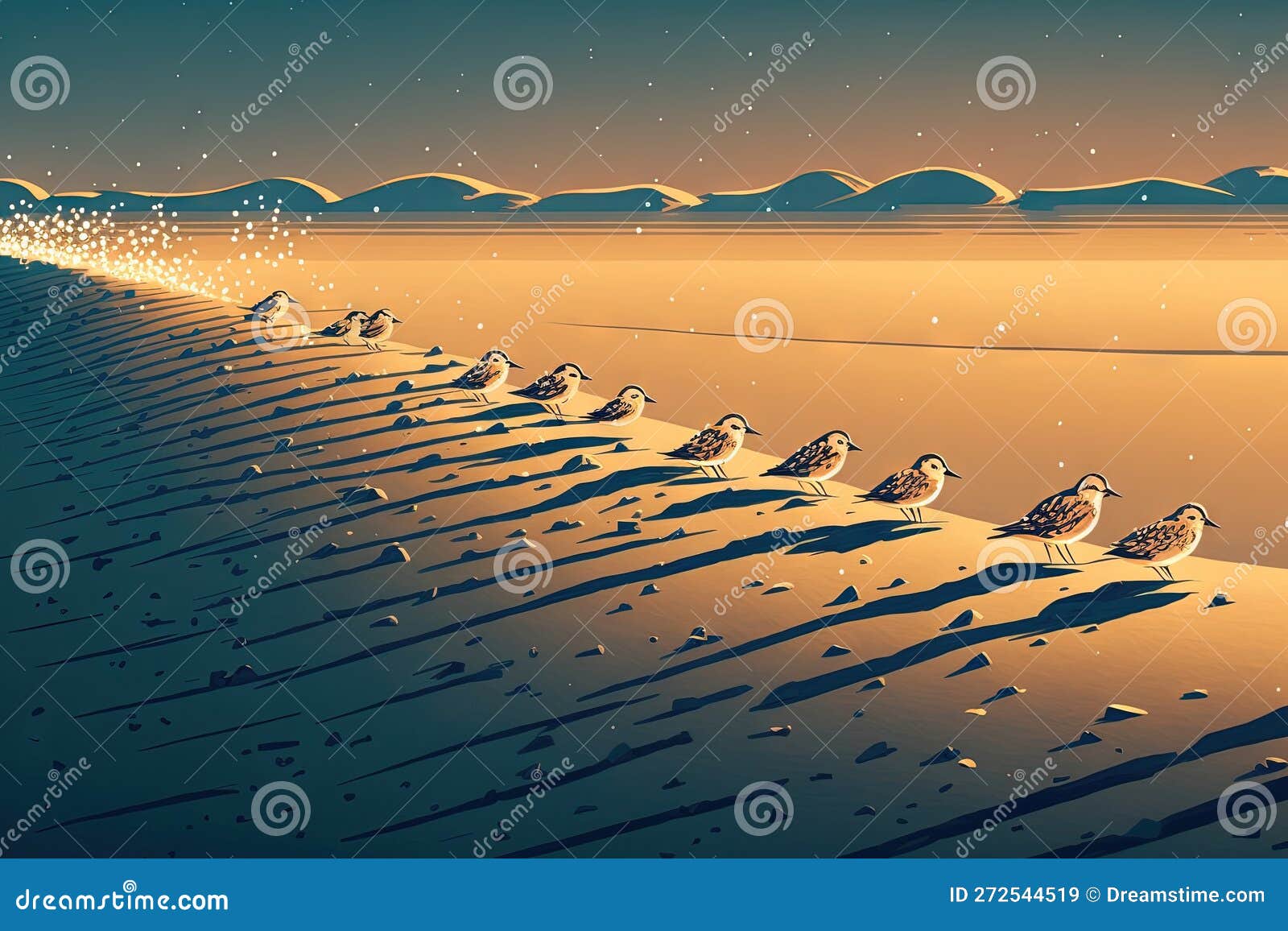 Dawn Dove Tracks on Wet Beach Sand Stock Illustration - Illustration of ...