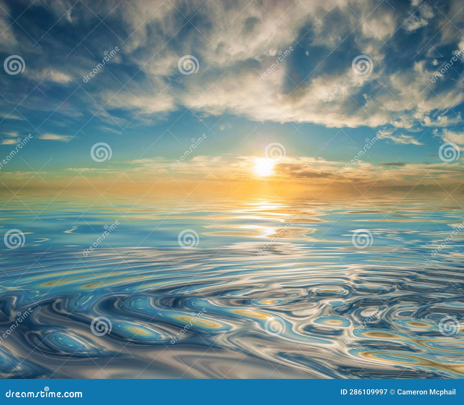 Dawn or Dusk Reflected in Ripples on Water Stock Illustration ...