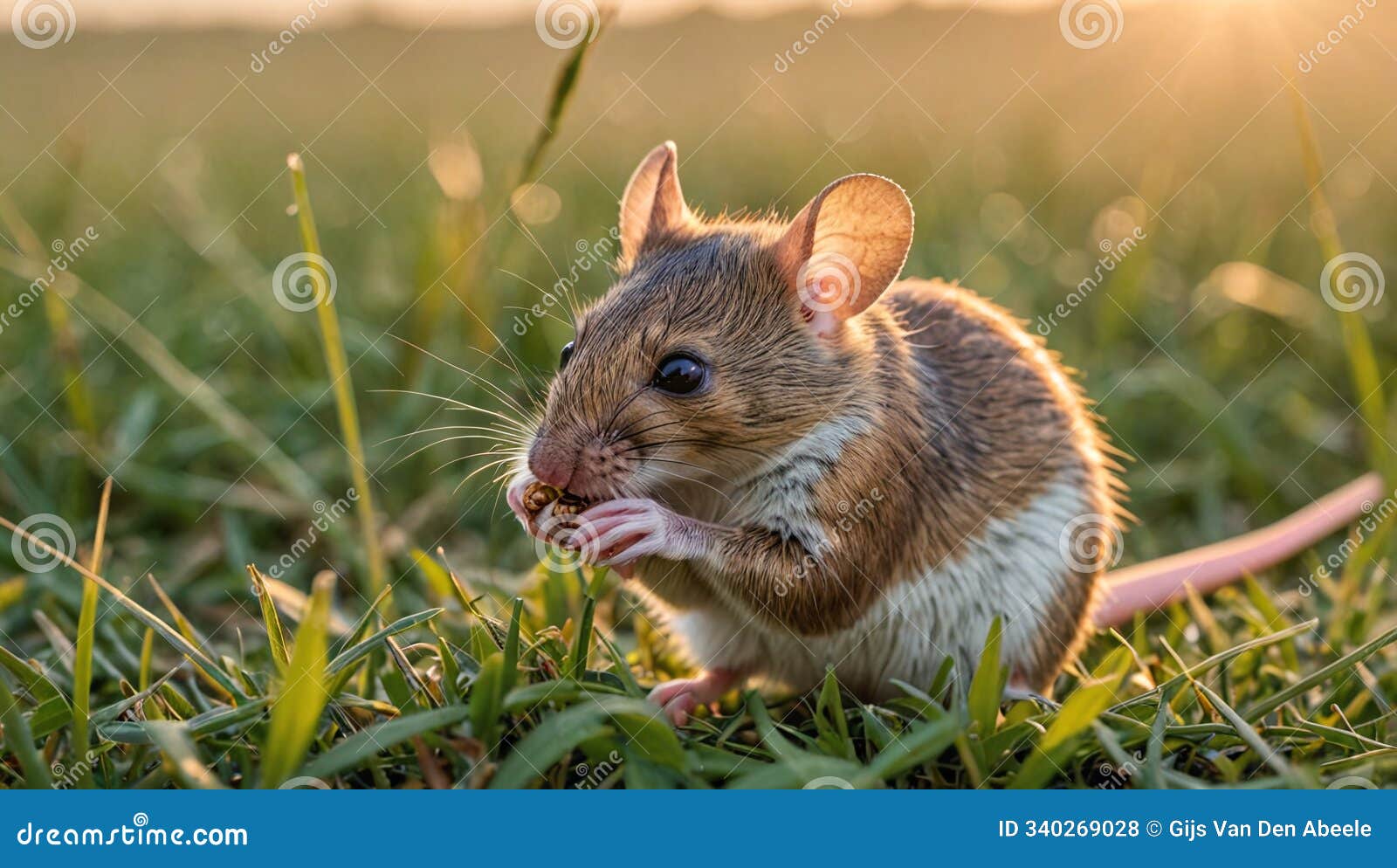 Dawn Encounter Tiny Mouse Feasting On Seed In Grassy Field Stock Photo ...