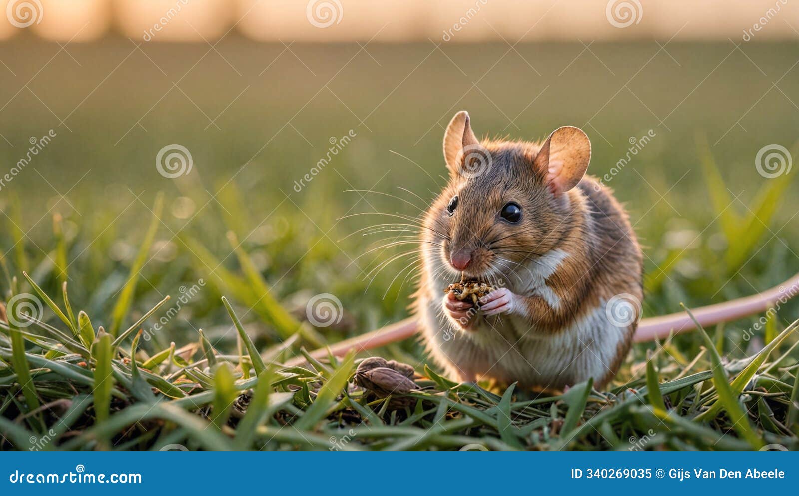 Dawn Encounter Tiny Mouse Feasting On Seed In Grassy Field Royalty-Free ...