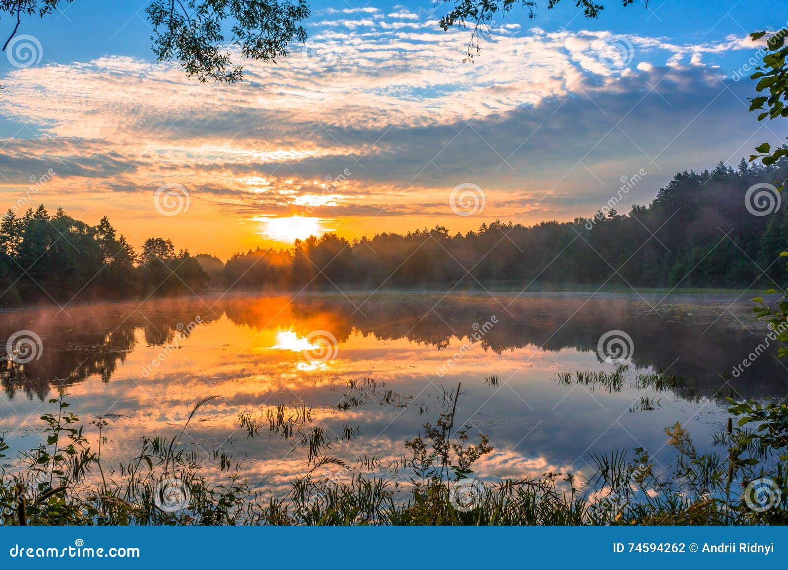 Dawn on the lake stock photo. Image of light, energy - 74594262