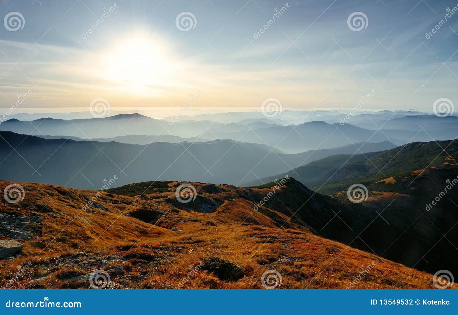 Dawn in mountains stock photo. Image of season, ukraine - 13549532