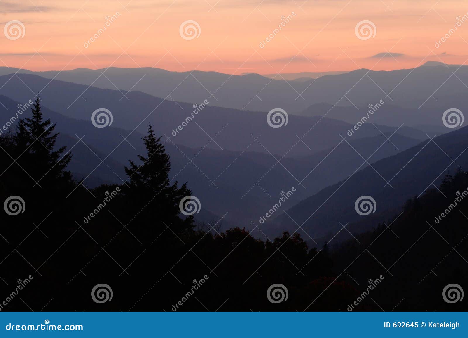 Dawn over Mountain Valley stock image. Image of silhouetted - 692645