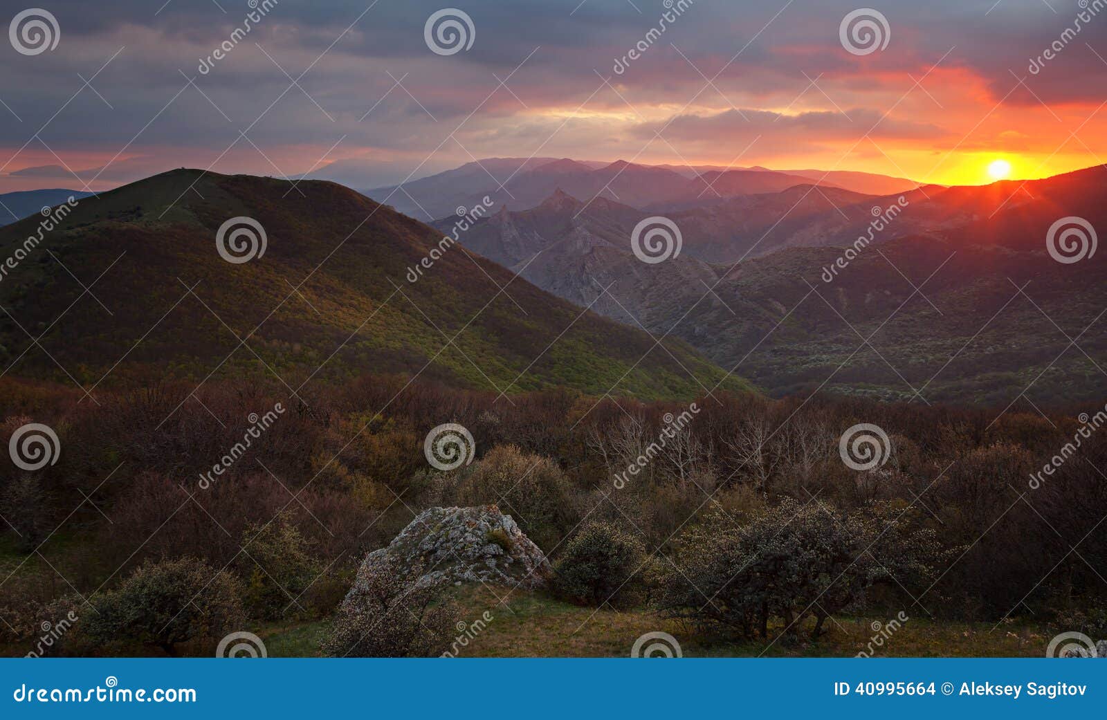 Dawn Over the Mountains with Clouds Stock Photo - Image of colorful ...