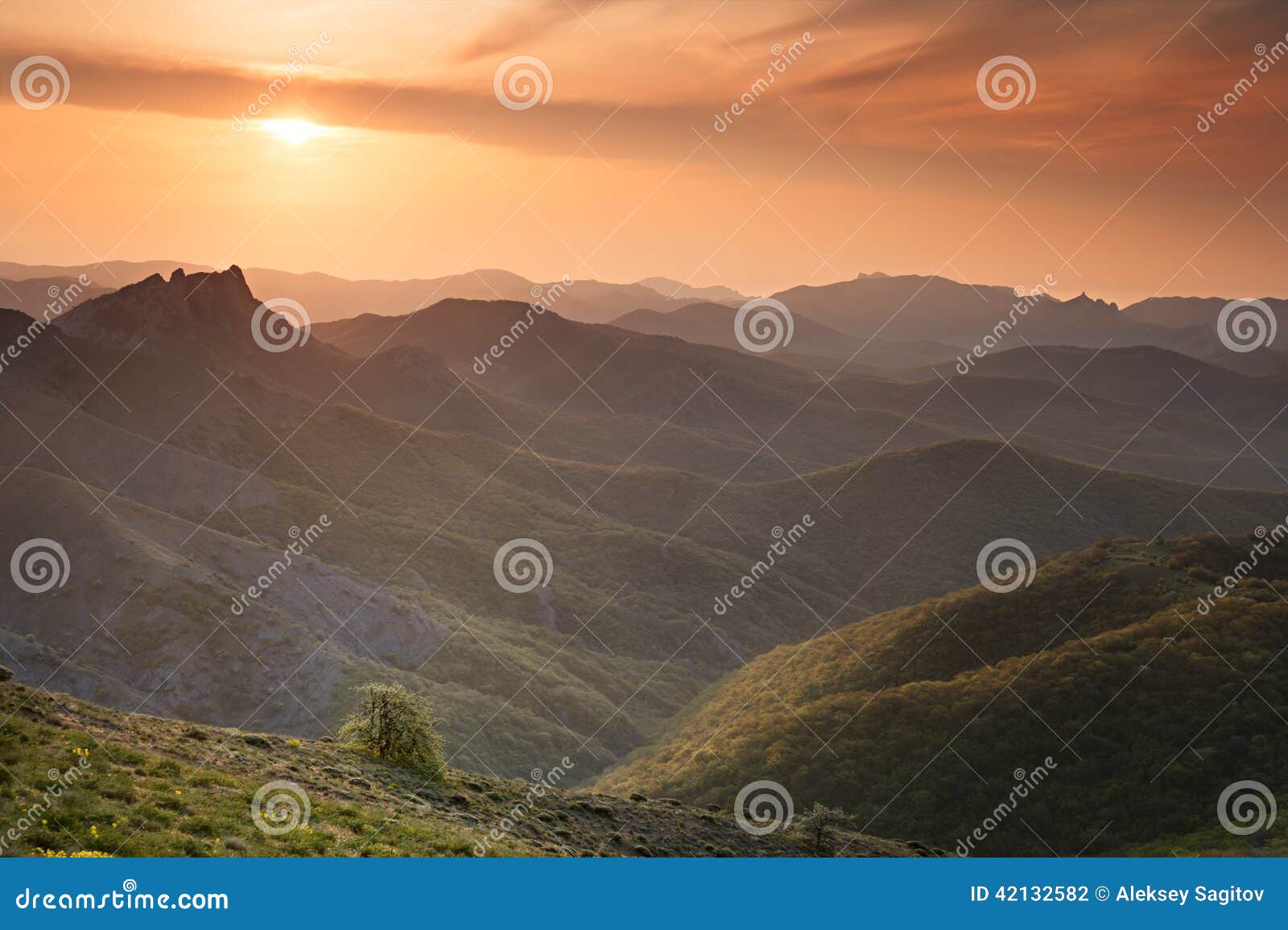 Dawn Over the Mountains with Clouds Stock Photo - Image of landscape ...