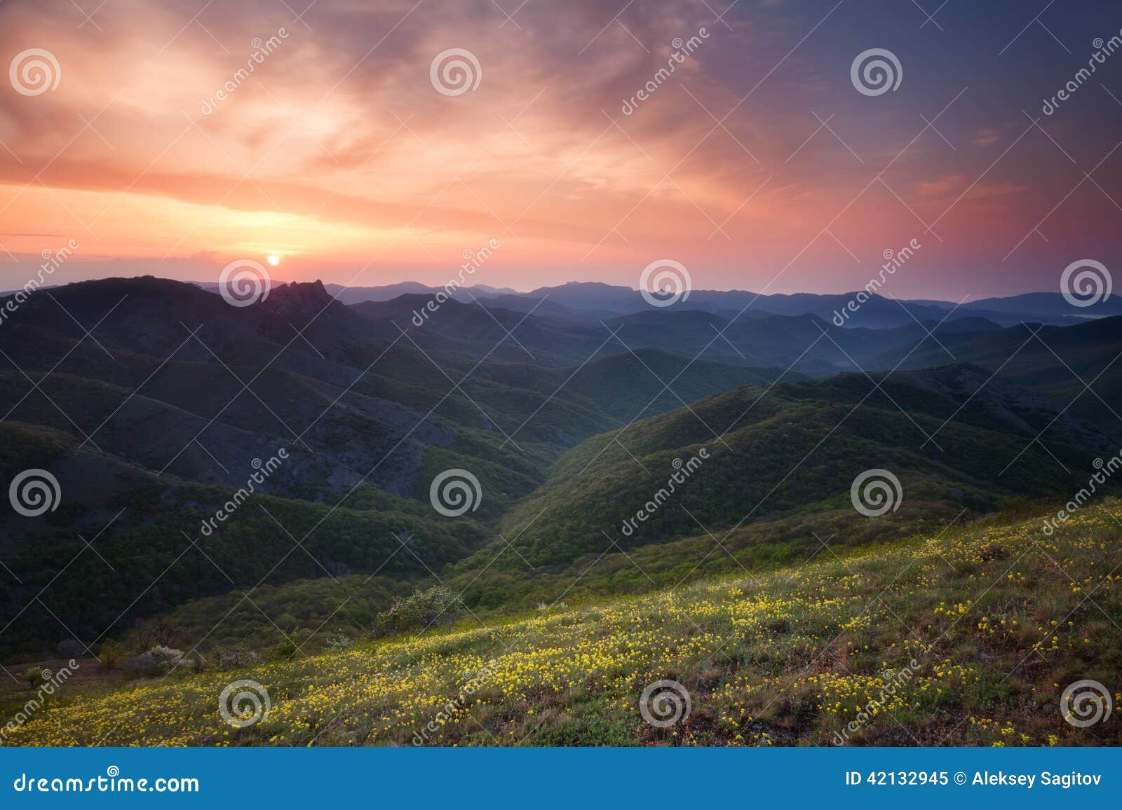 Dawn Over the Mountains with Clouds Stock Image - Image of freedom ...