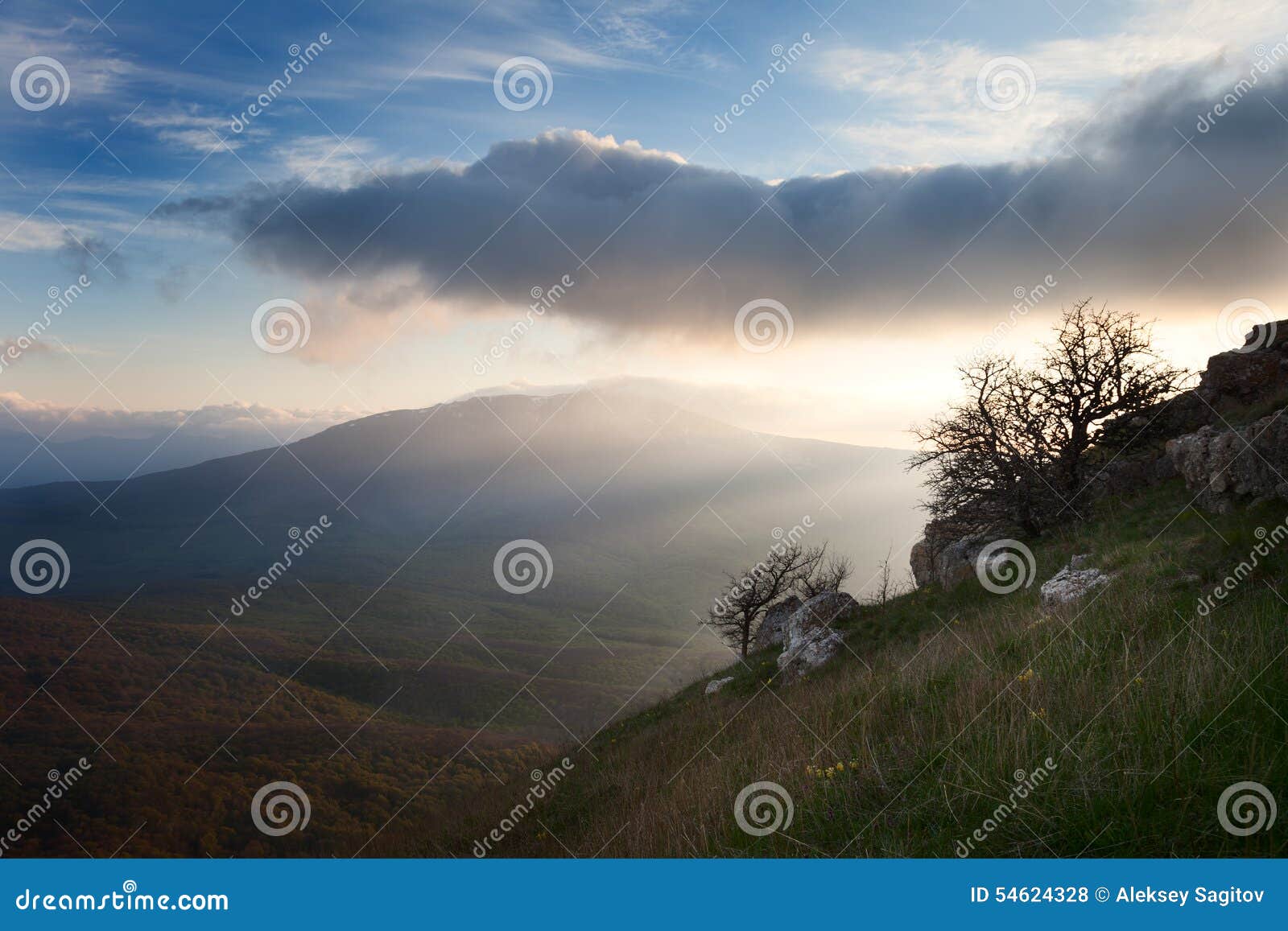 Dawn Over the Mountains with Clouds Stock Photo - Image of scene ...