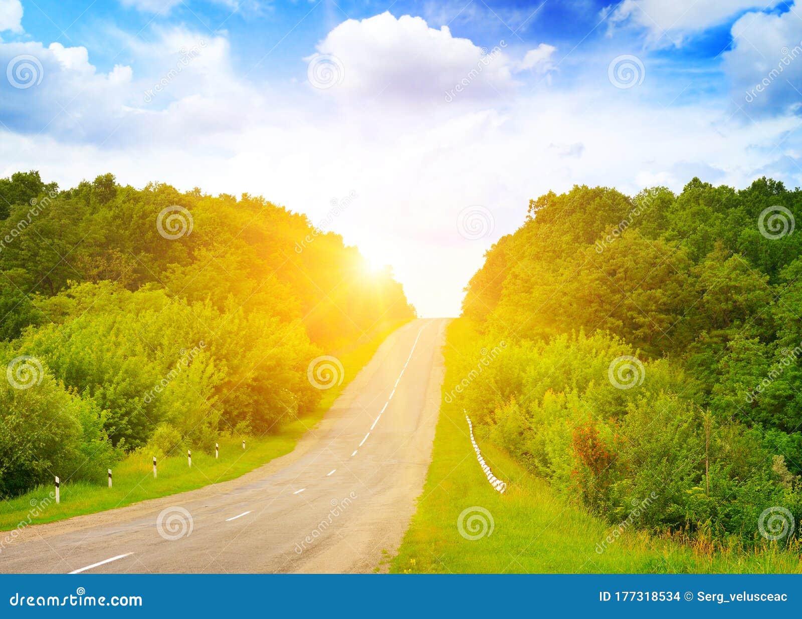 Dawn Over Road in Rural Area Stock Photo - Image of hill, straight ...