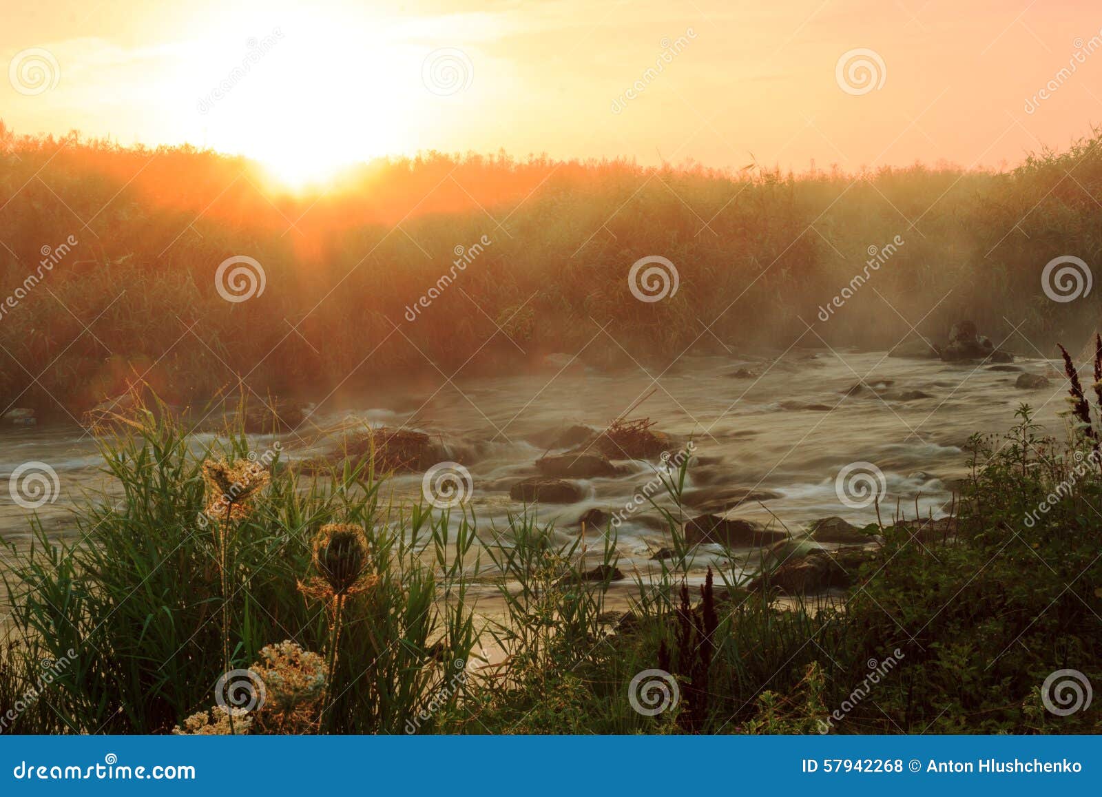 Dawn over Rushing river stock photo. Image of waterfall - 57942268