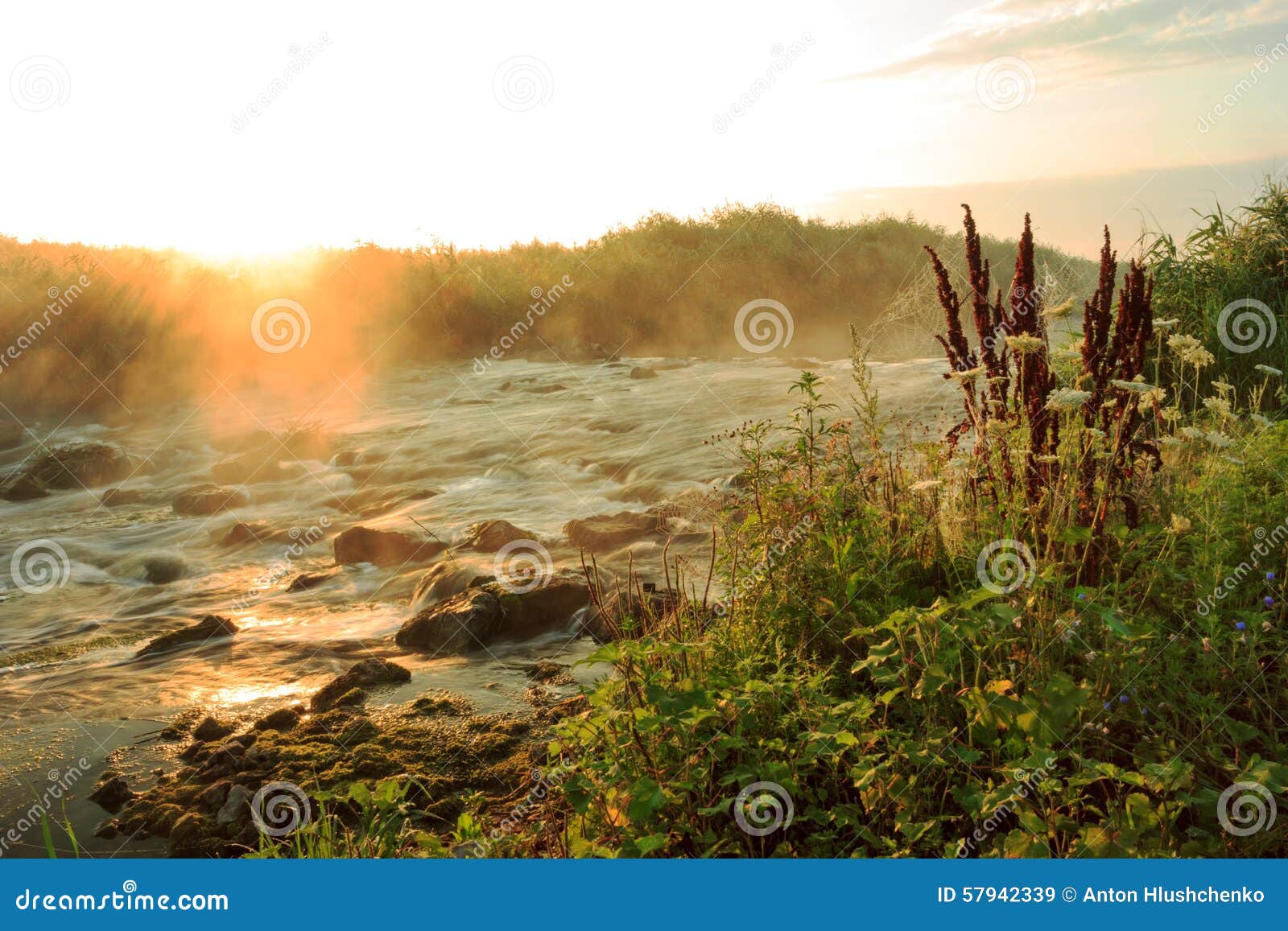 Dawn over Rushing river stock image. Image of summer - 57942339