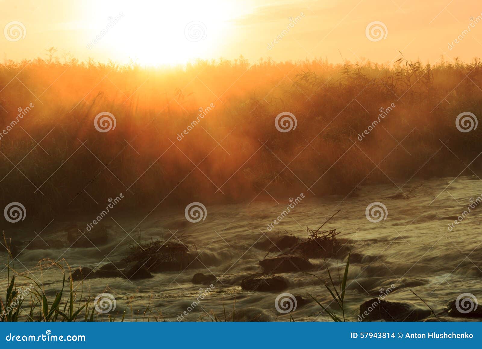 Dawn over Rushing river stock photo. Image of boulder - 57943814