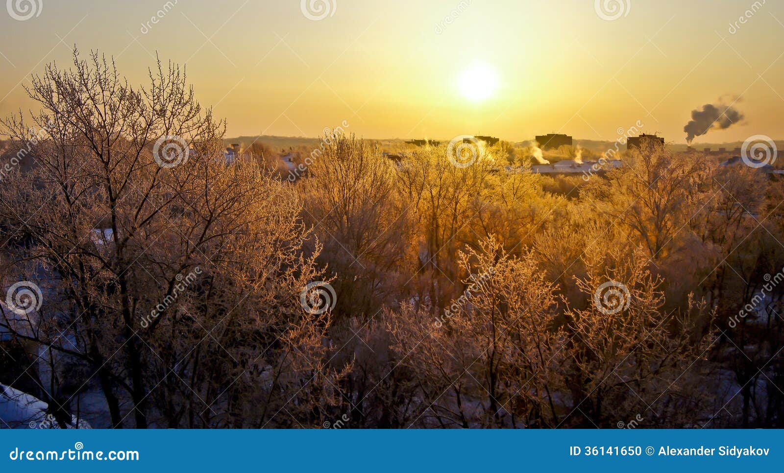 Dawn over winter city. stock photo. Image of tranquil - 36141650