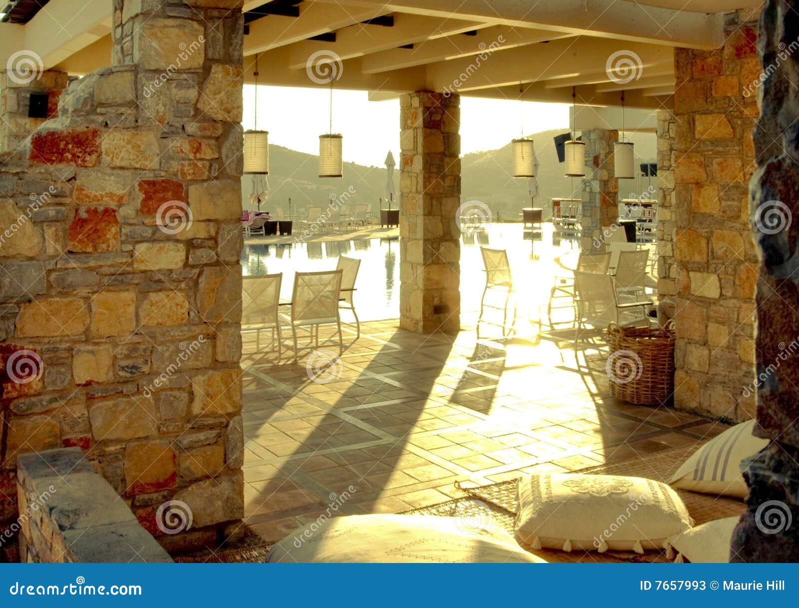 Dawn rising over the pool stock image. Image of accommodation - 7657993