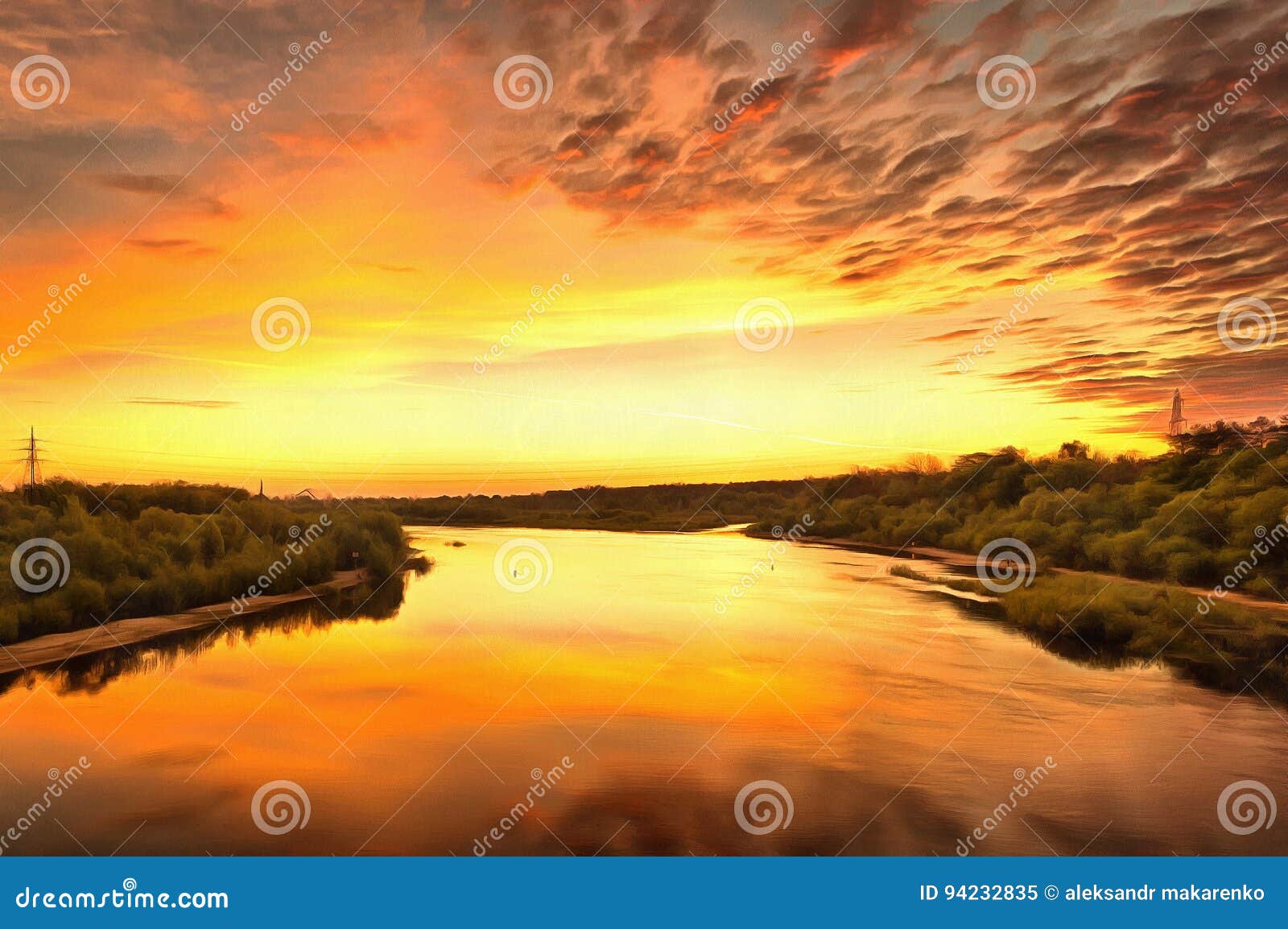 Dawn on the river stock image. Image of color, reflection - 94232835