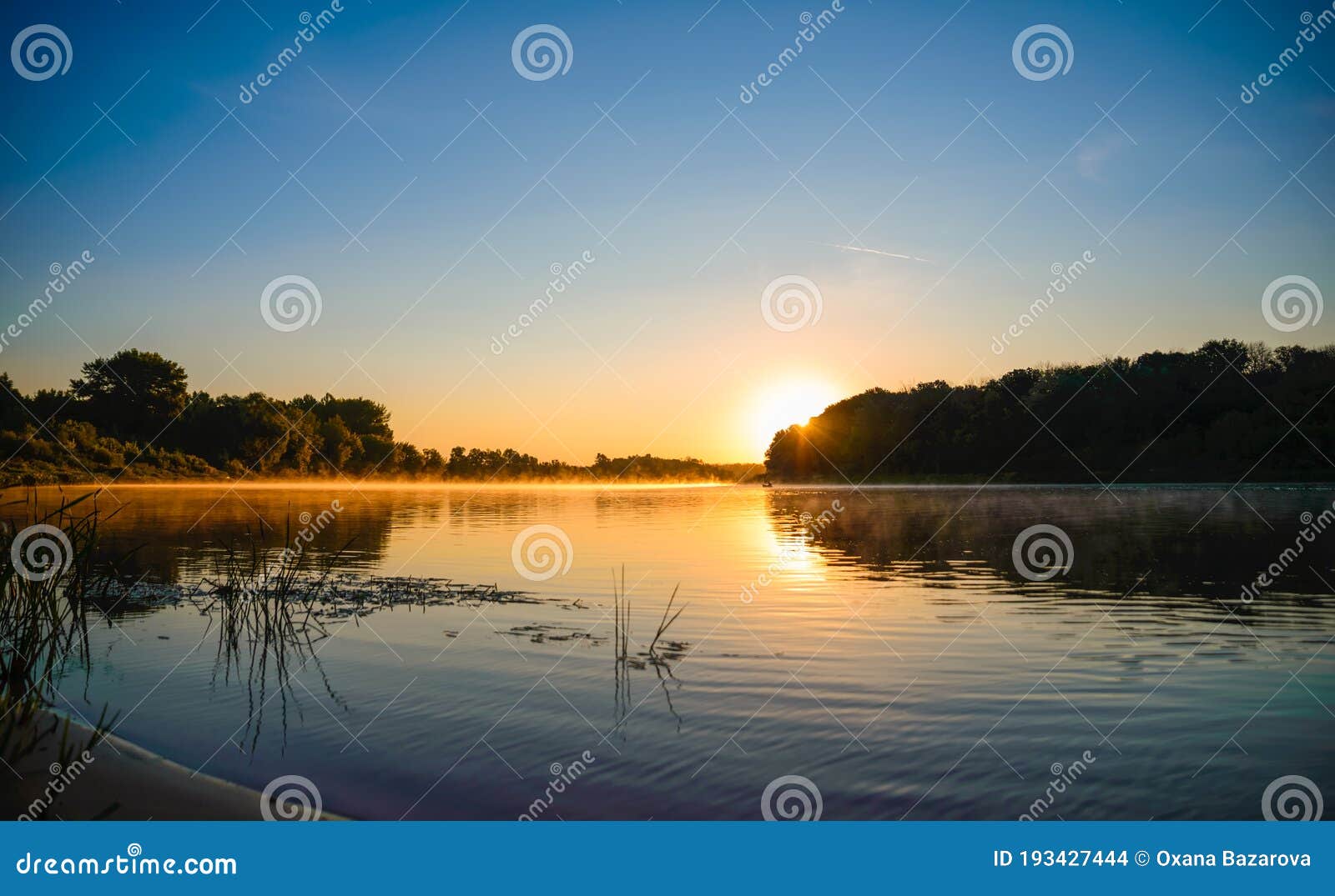 Dawn on the River, the Reflection of the Sun in the Water. Beautiful ...