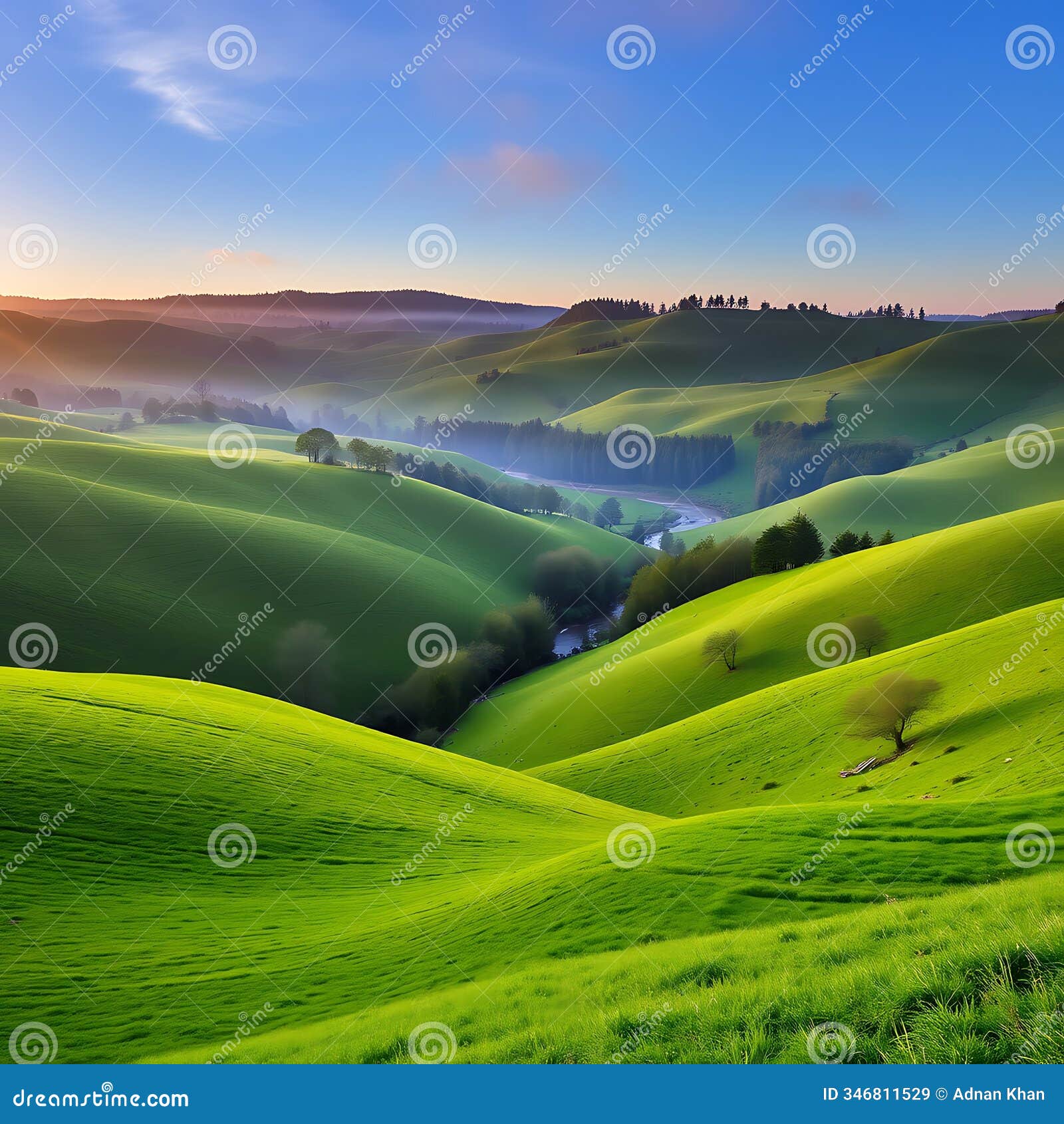 Rolling Green Hills With Grazing Sheep Vector | CartoonDealer.com ...