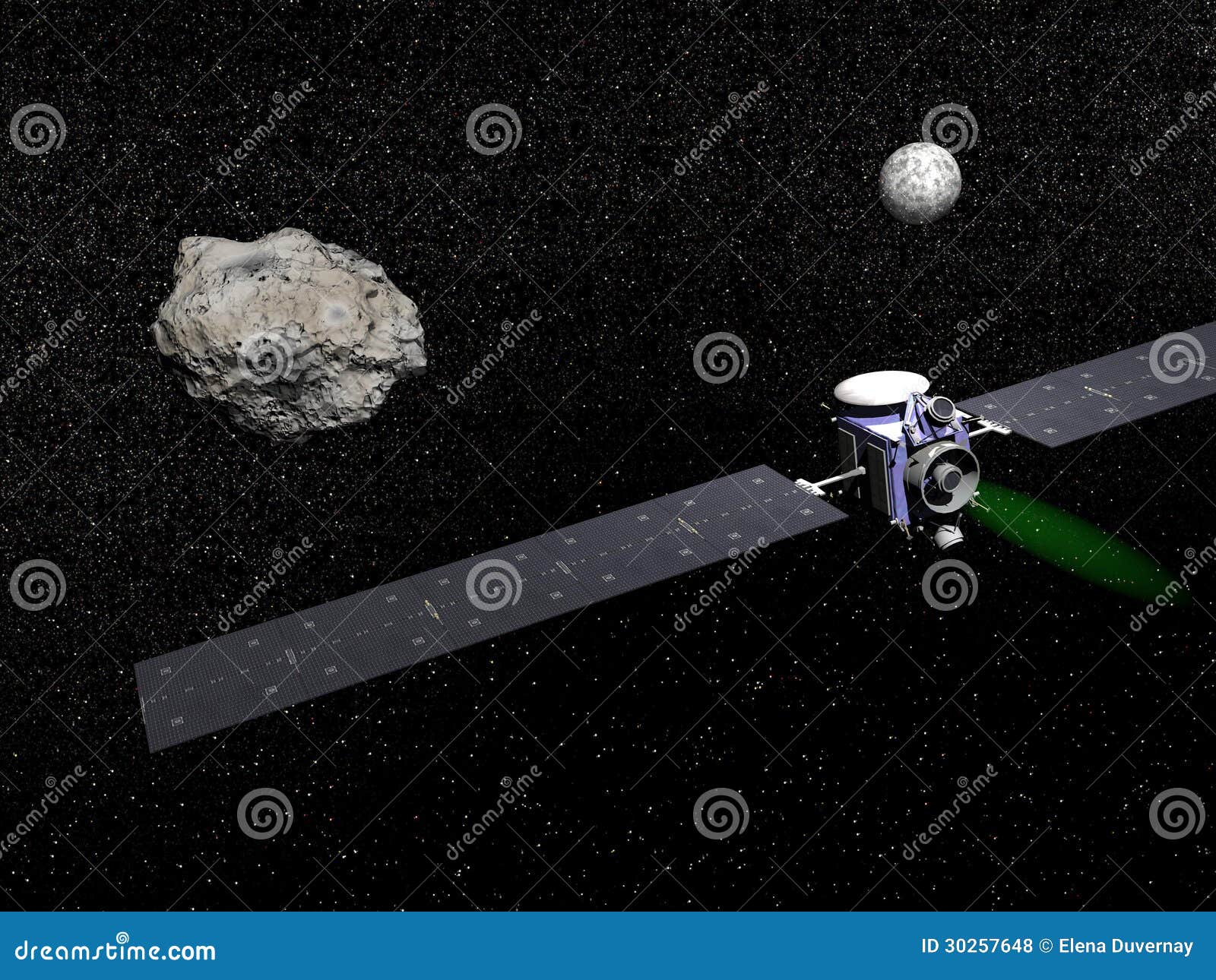 Dawn Spacecraft, Vesta and Ceres - 3D Render Stock Illustration ...